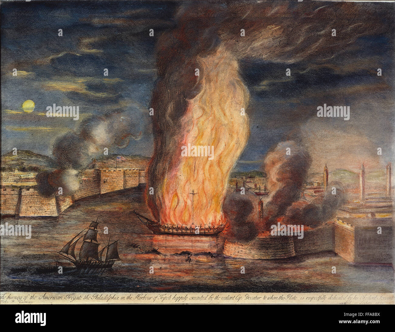 TRIPOLITAN WAR, 1804. /nThe burning of the captured American frigate ...