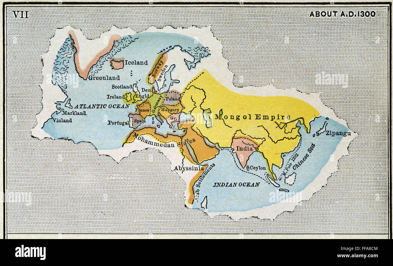 WORLD MAP, c1300. /nMap, late 19th century, depicting the extent of ...