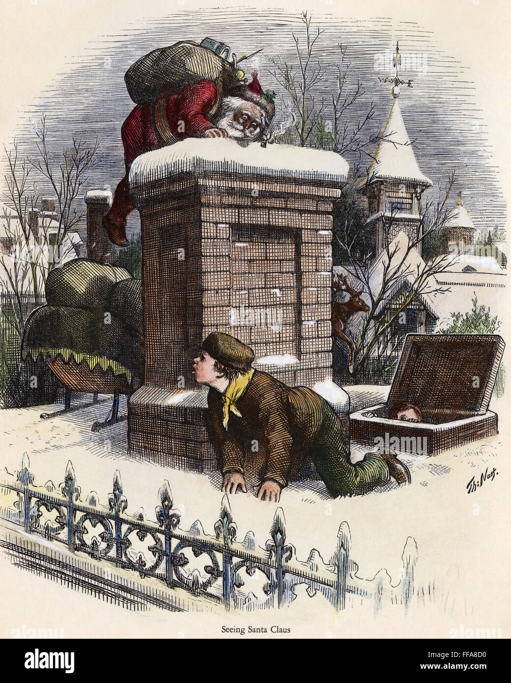 THOMAS NAST: SANTA CLAUS. /n'Seeing Santa Claus.' Wood engraving after ...