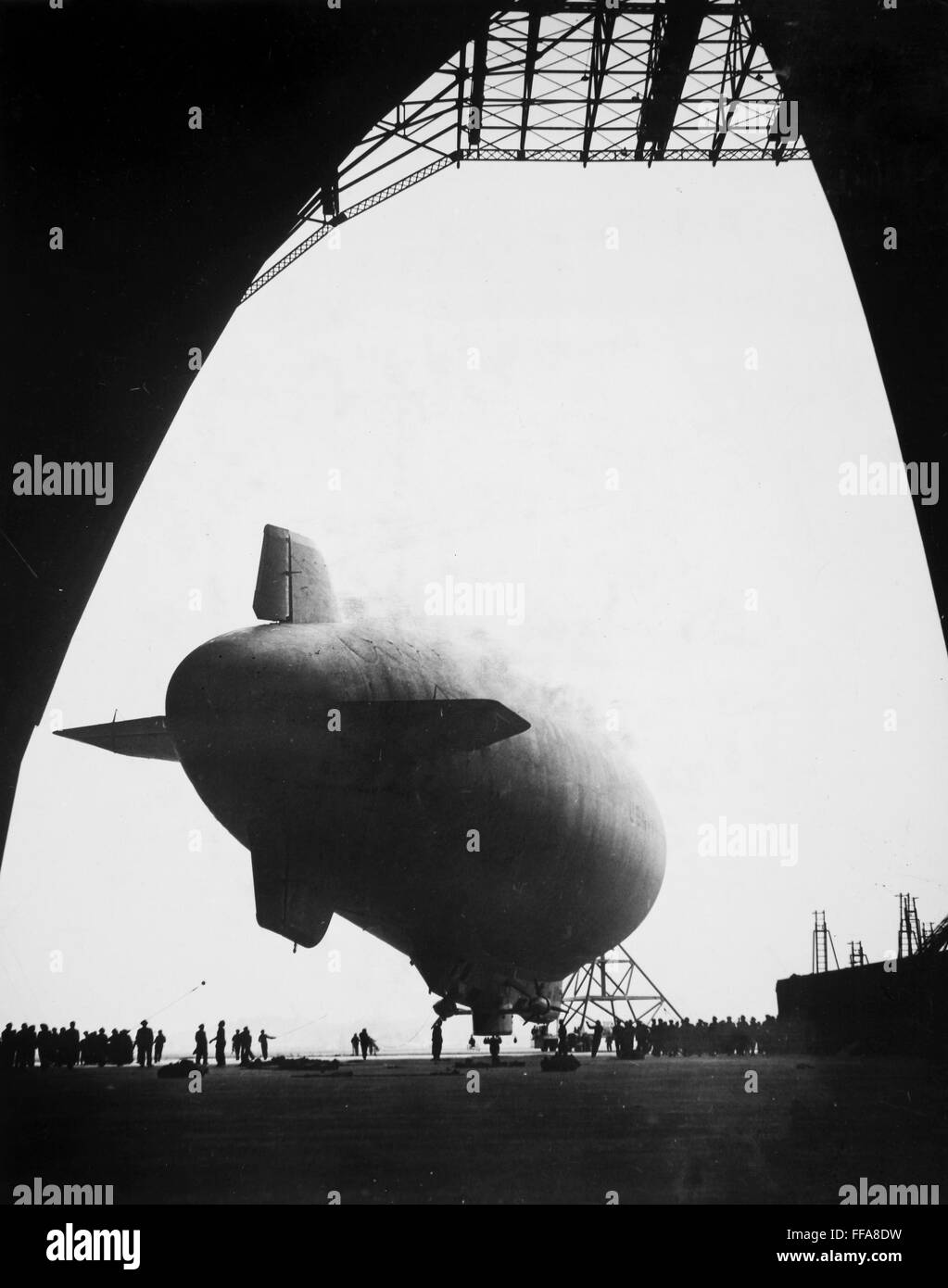 U.S. NAVY M-1 BLIMP, 1944. /nA U.S. Navy M-1 Blimp in its hangar Stock ...