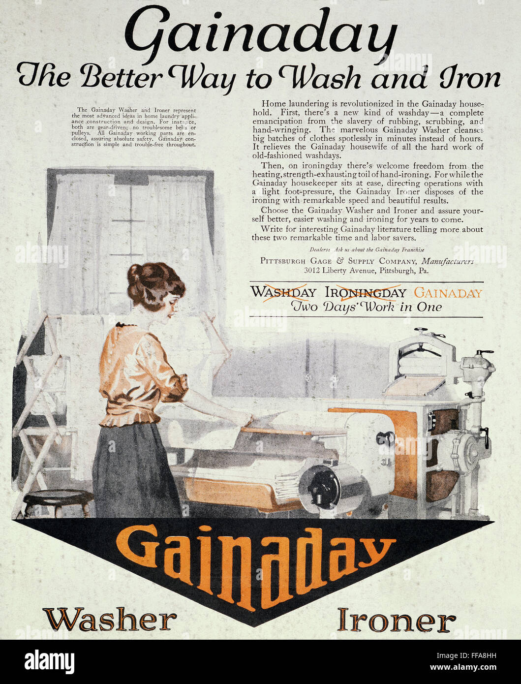 WASHING MACHINE/IRONER AD. /nAmerican magazine advertisement for the ...