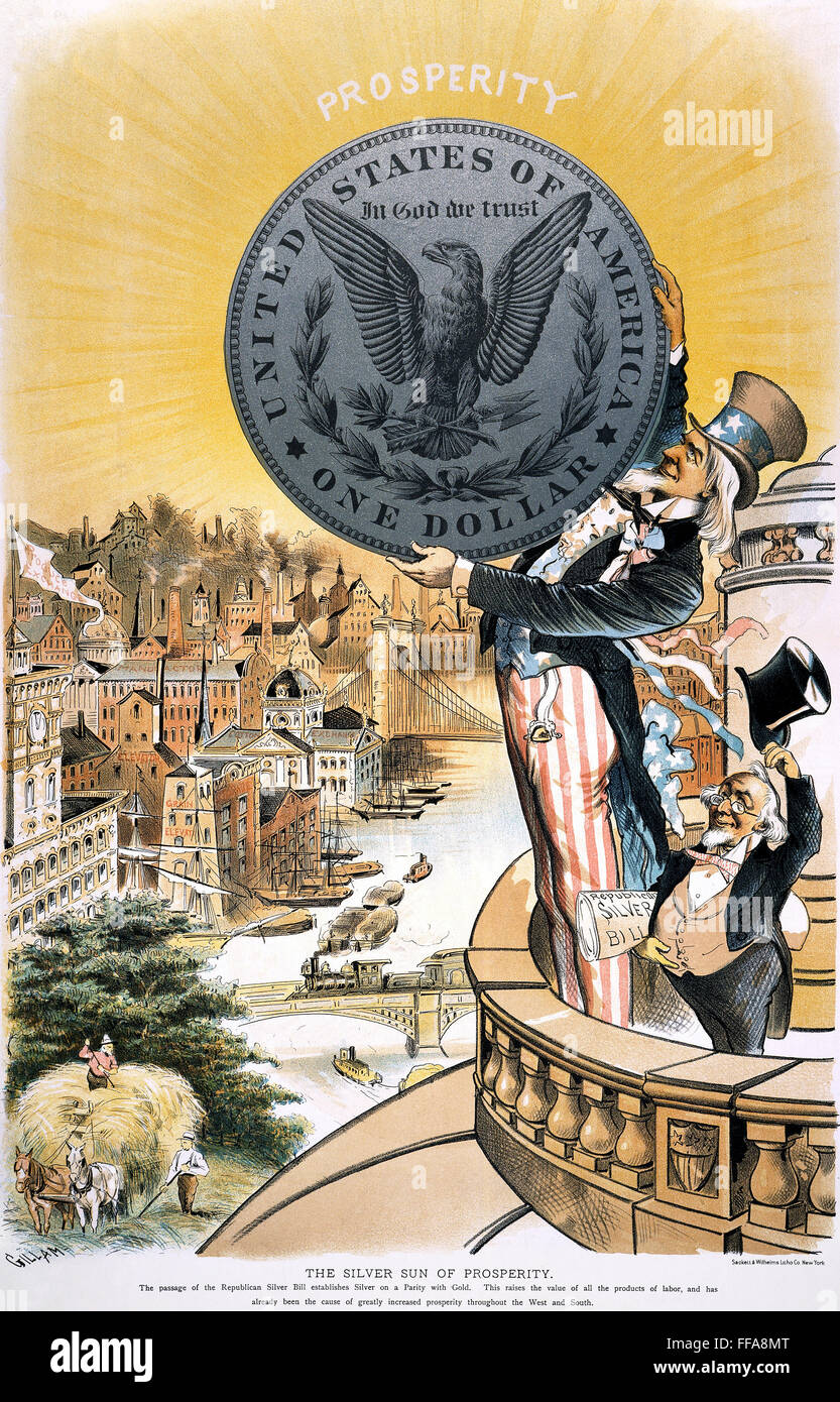 FREE SILVER CARTOON, 1890. /n'The Silver Sun of Prosperity.' American ...