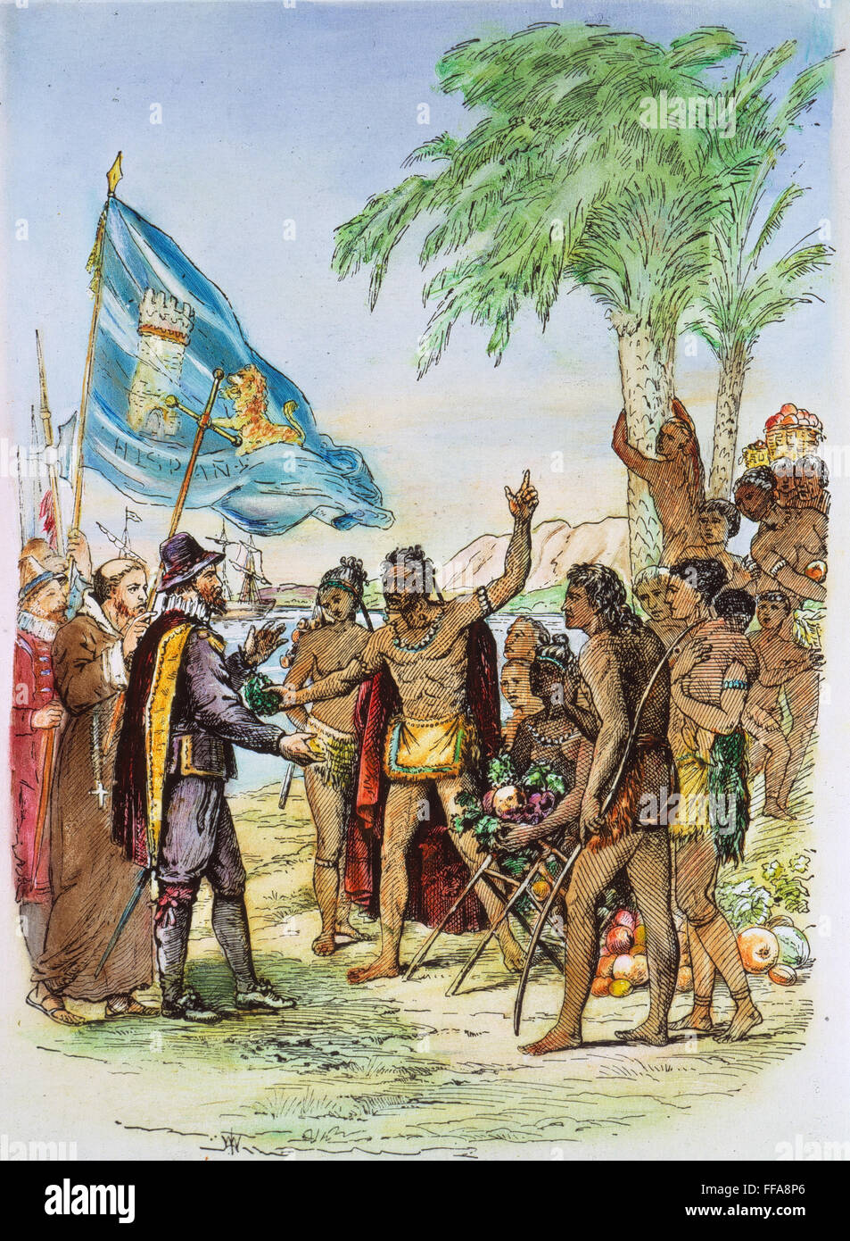 COLUMBUS: CUBA, 1492. /nA native Indian cacique of Cuba greeting ...