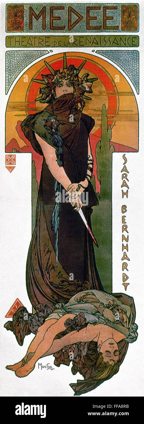 SARAH BERNHARDT. /nBernhardt on a lithograph poster by Alphonse Mucha ...