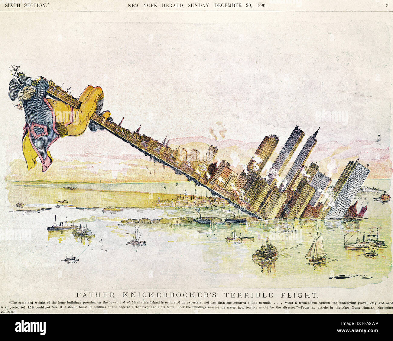 SKYSCRAPER CARTOON, 1896./nFather Knickerbocker's Terrible Plight: An ...