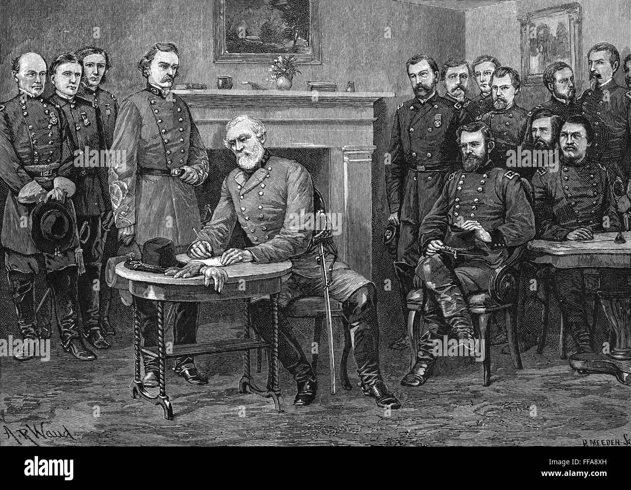 LEE'S SURRENDER, 1865. /nThe surrender of General Lee to General Grant ...