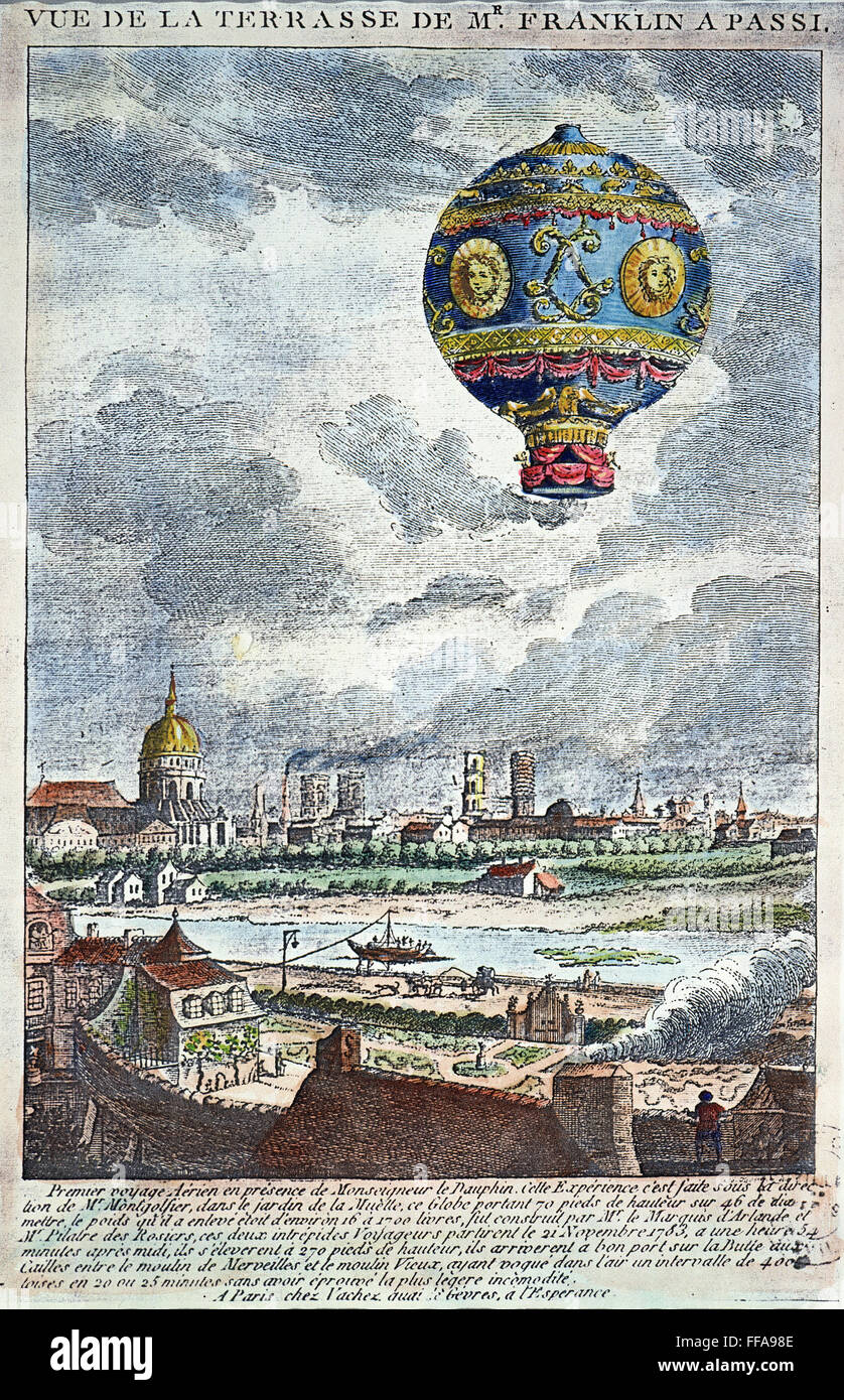 HOT AIR BALLOON, 1783. /nThe Pilatre-d'Arlandes hot-air balloon flight ...
