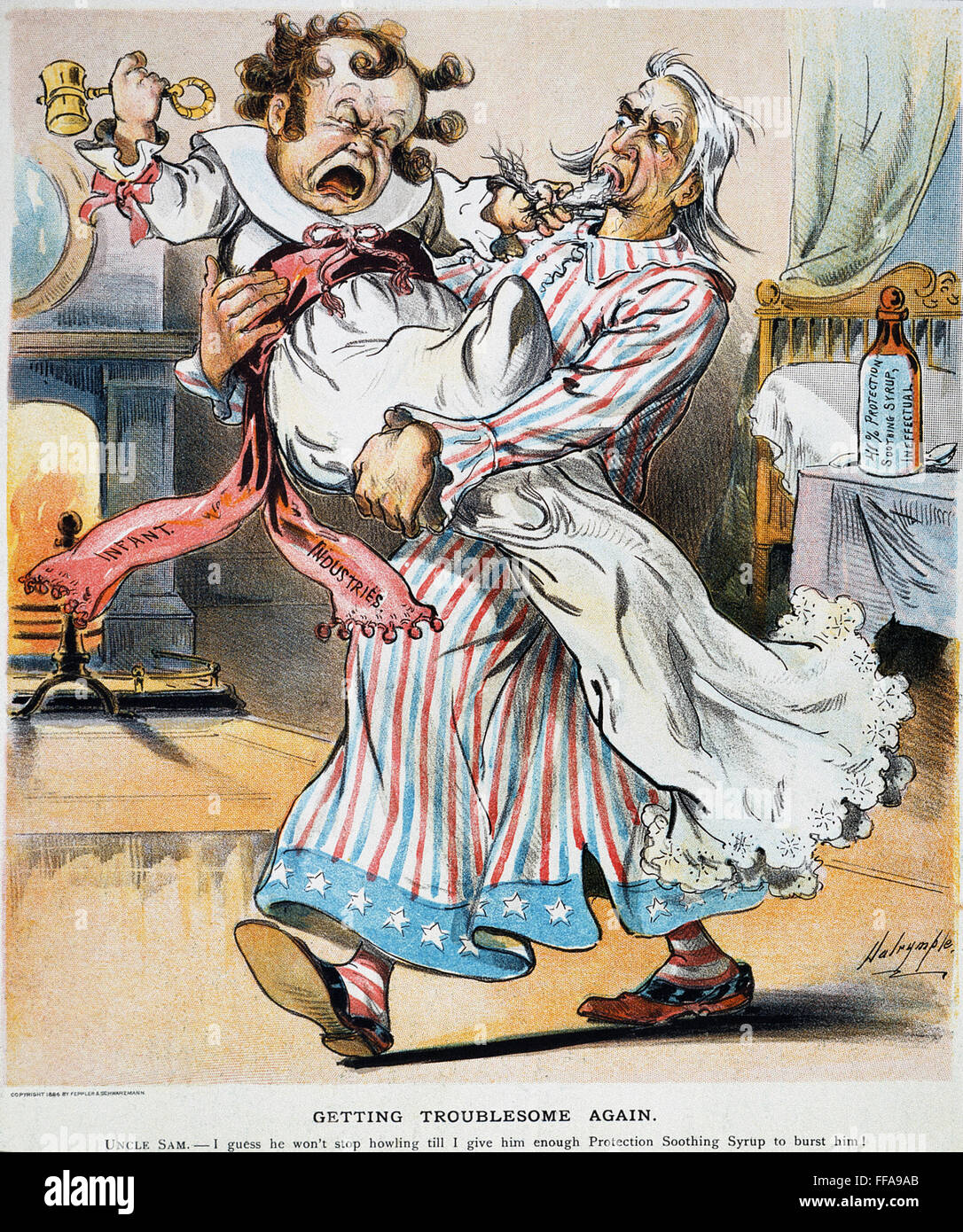 TARIFF CARTOON, 1896. /nAmerica's 'Infant Industries' crying for high ...