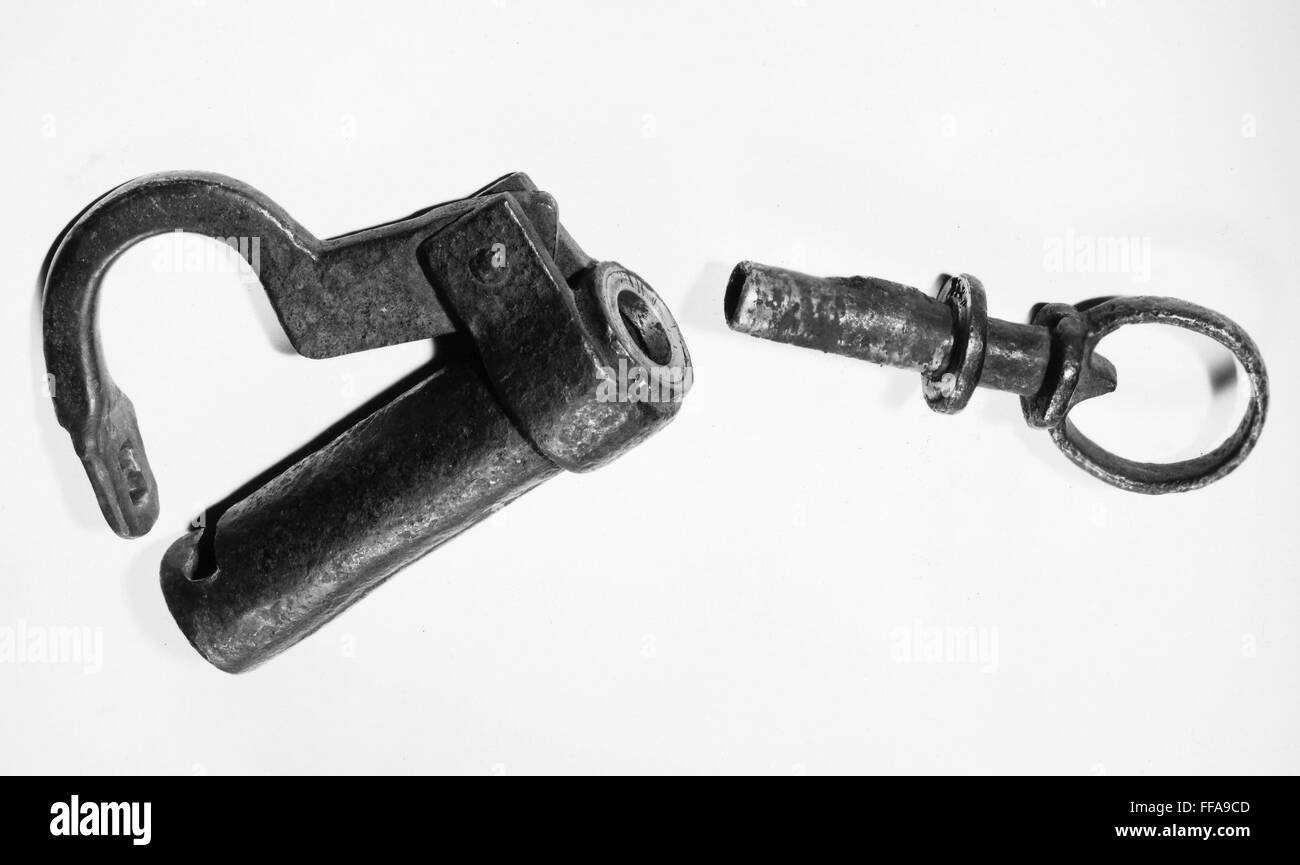 LOCK AND KEY. /n16th century north European padlock with screw-in type ...