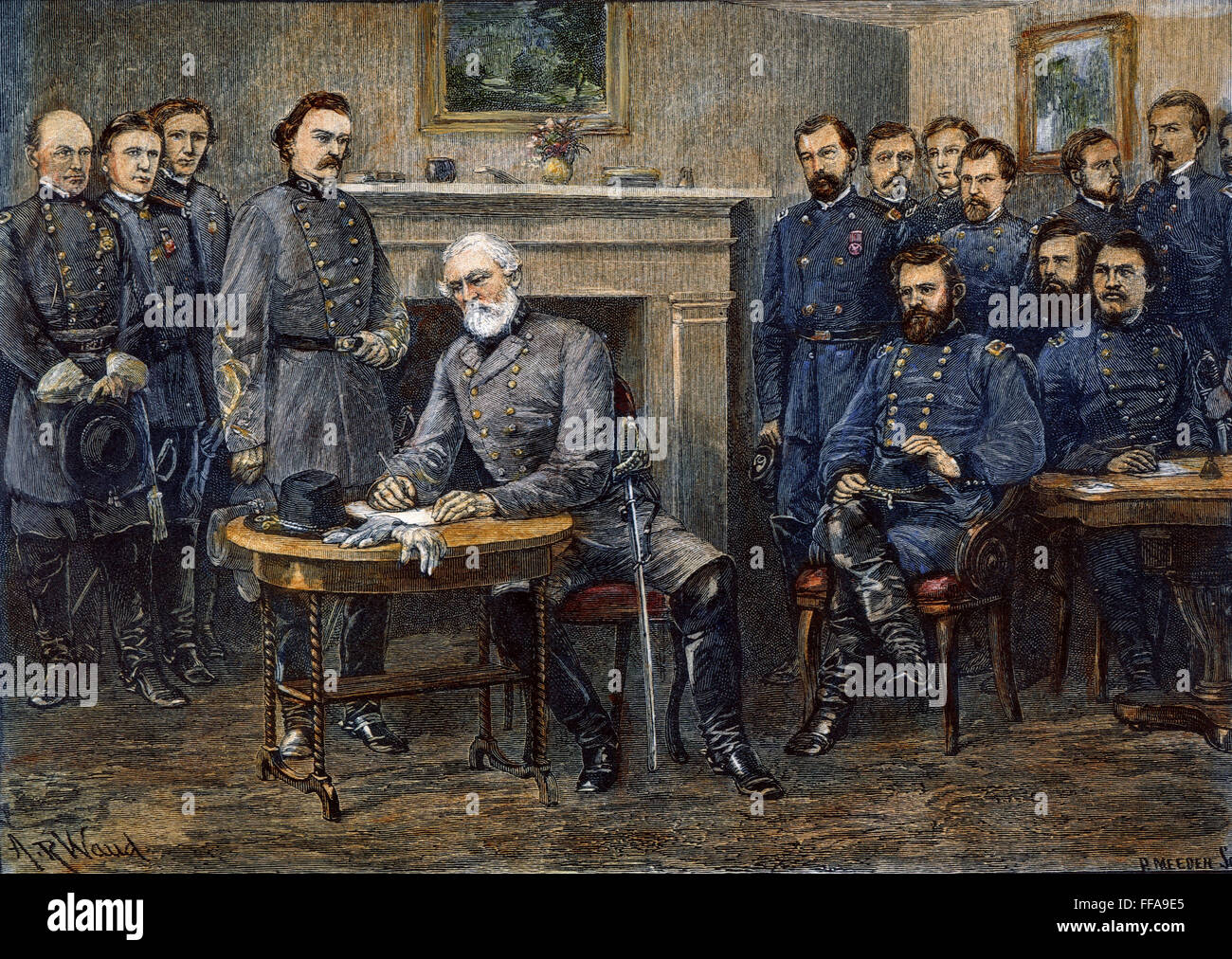 LEE'S SURRENDER, 1865. /nThe surrender of General Lee to General Grant ...