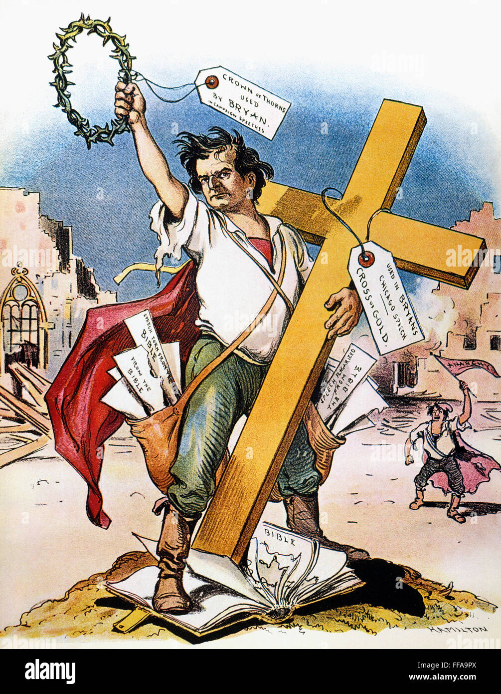 W.J. BRYAN: CROSS OF GOLD. /nAmerican cartoon by Grant Hamilton, 1896 ...