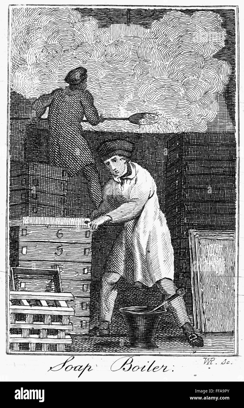 COLONIAL SOAPMAKER. /nA colonial American soapmaker assisted by an ...