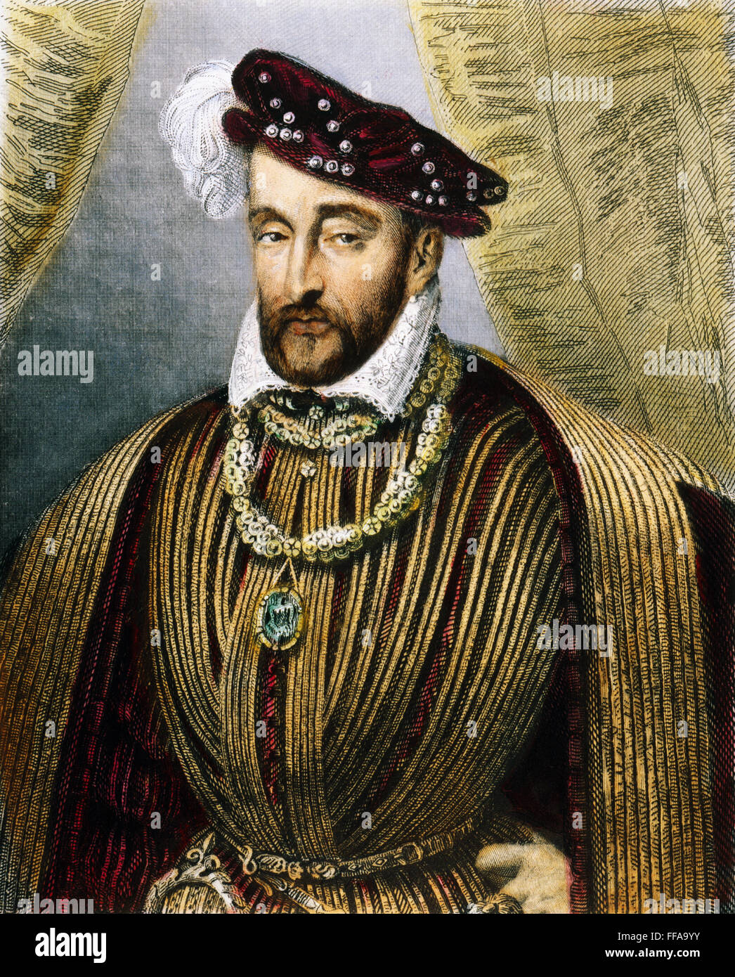 KING HENRY II OF FRANCE /n(1519-1559): colored steel engraving, French ...