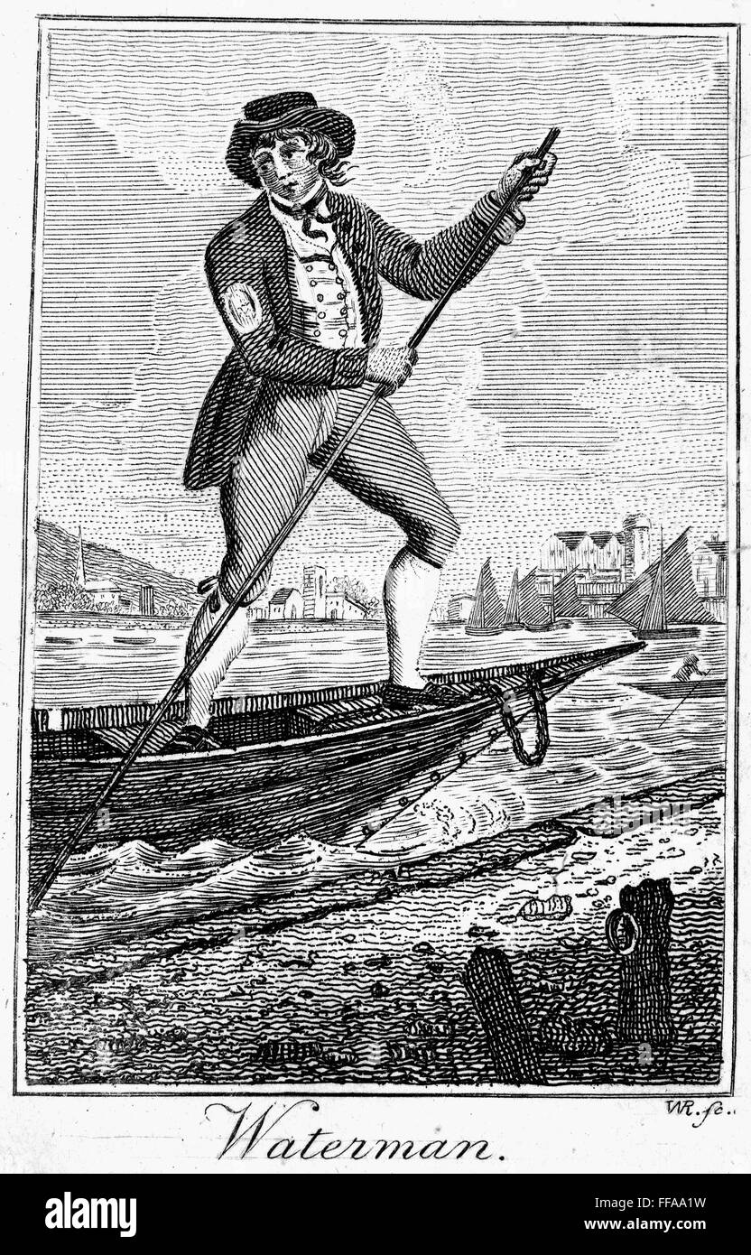 COLONIAL WATERMAN. /nA colonial American waterman. Line engraving, late ...