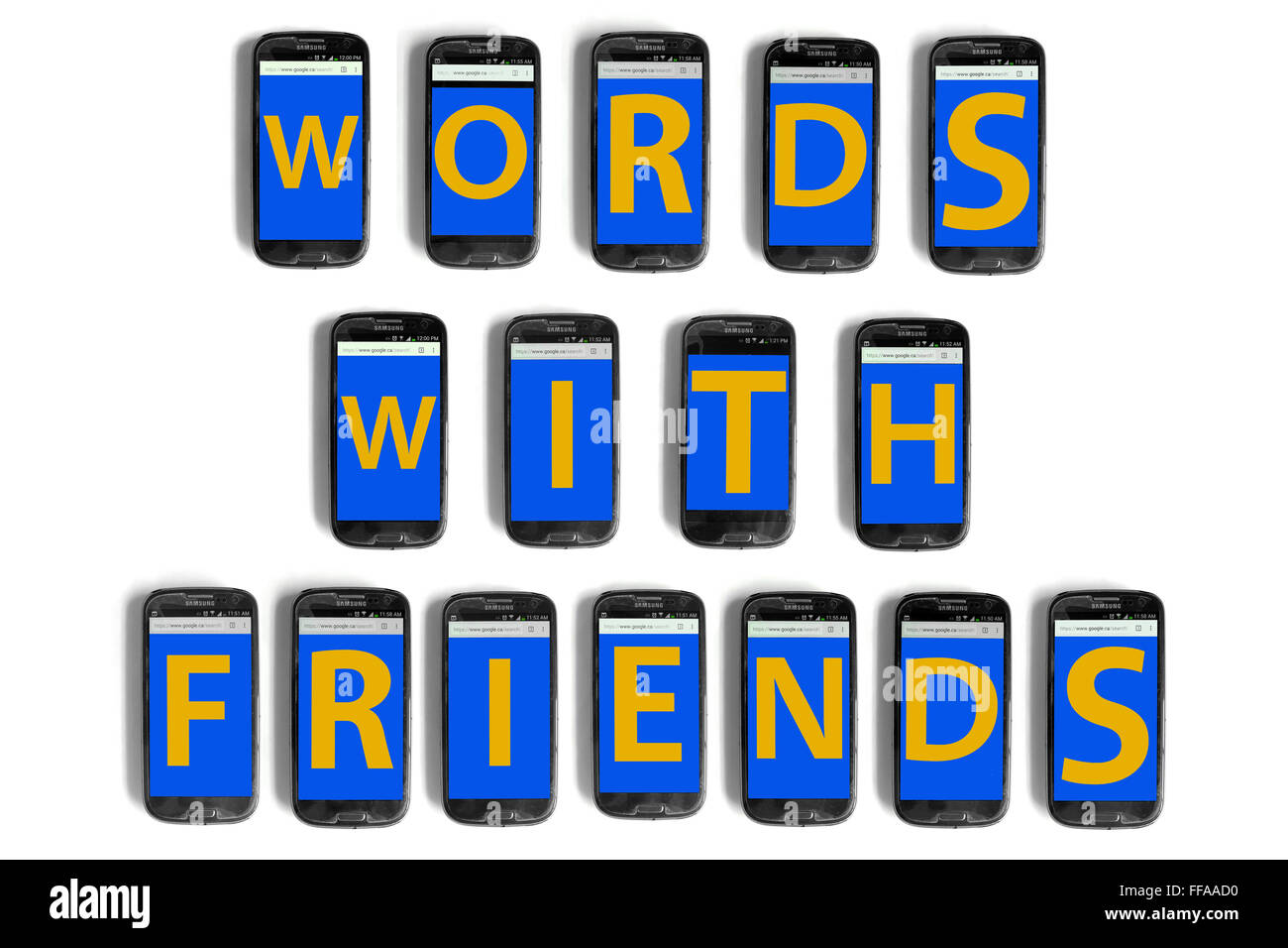 Words With Friends on the screens of smartphones photographed against a ...
