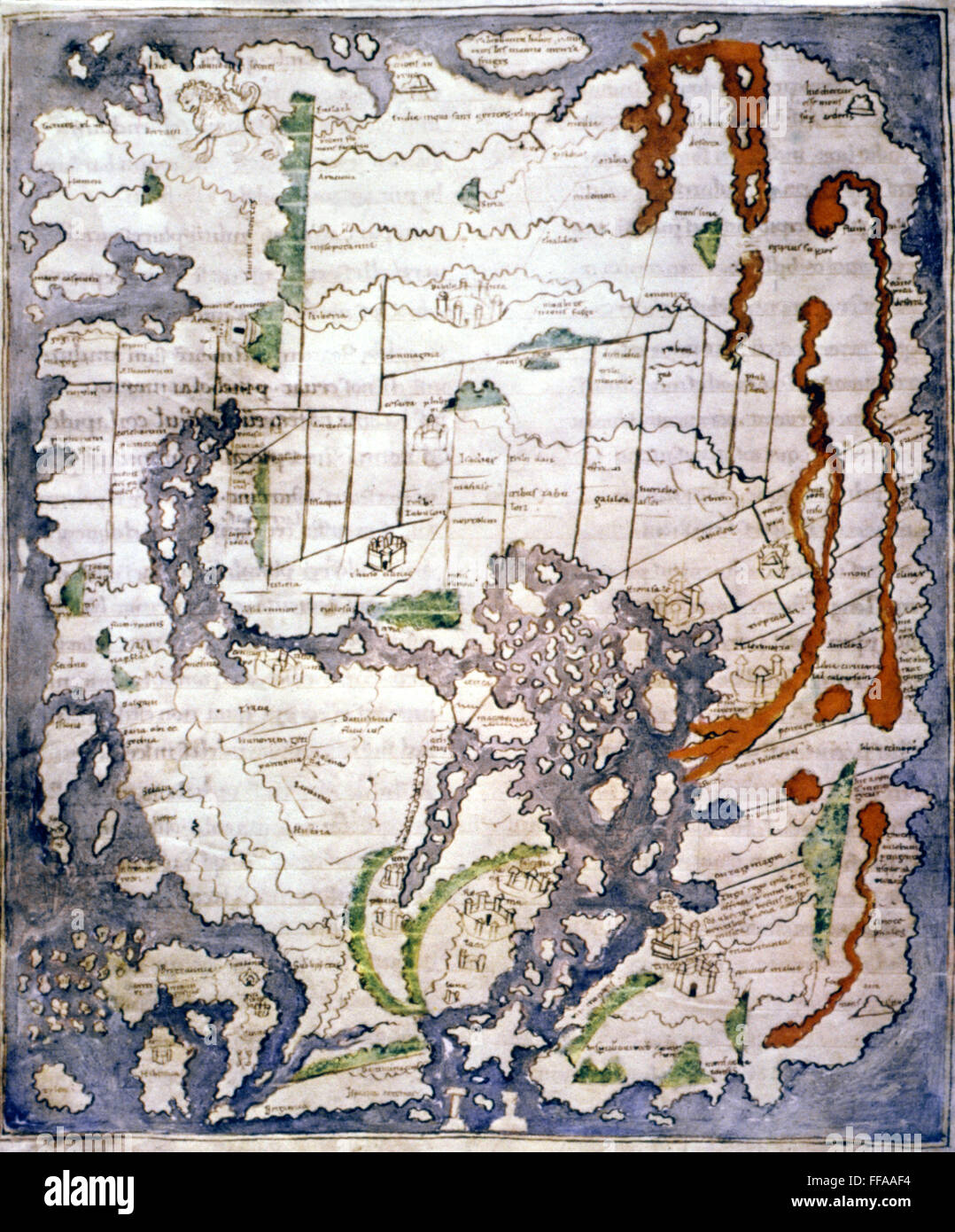 WORLD MAP, 11th CENTURY. /nThe 'Cottonian' or 'Anglo-Saxon' World Map ...