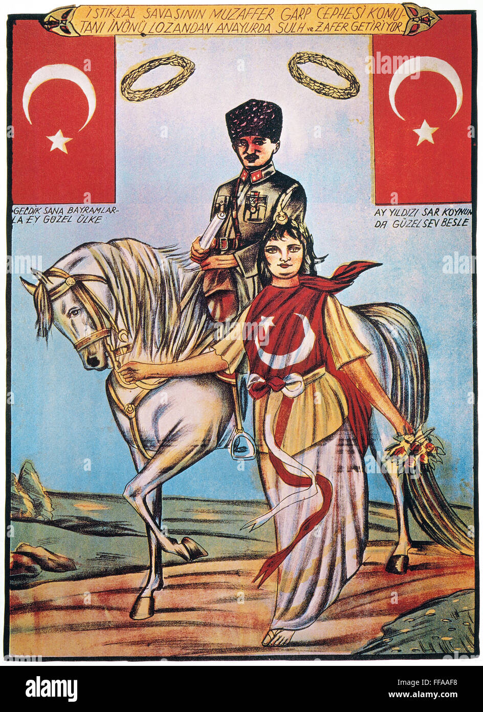 REPUBLIC OF TURKEY: POSTER. /nThe Republic of Turkey symbolized as an unveiled woman, leading ...