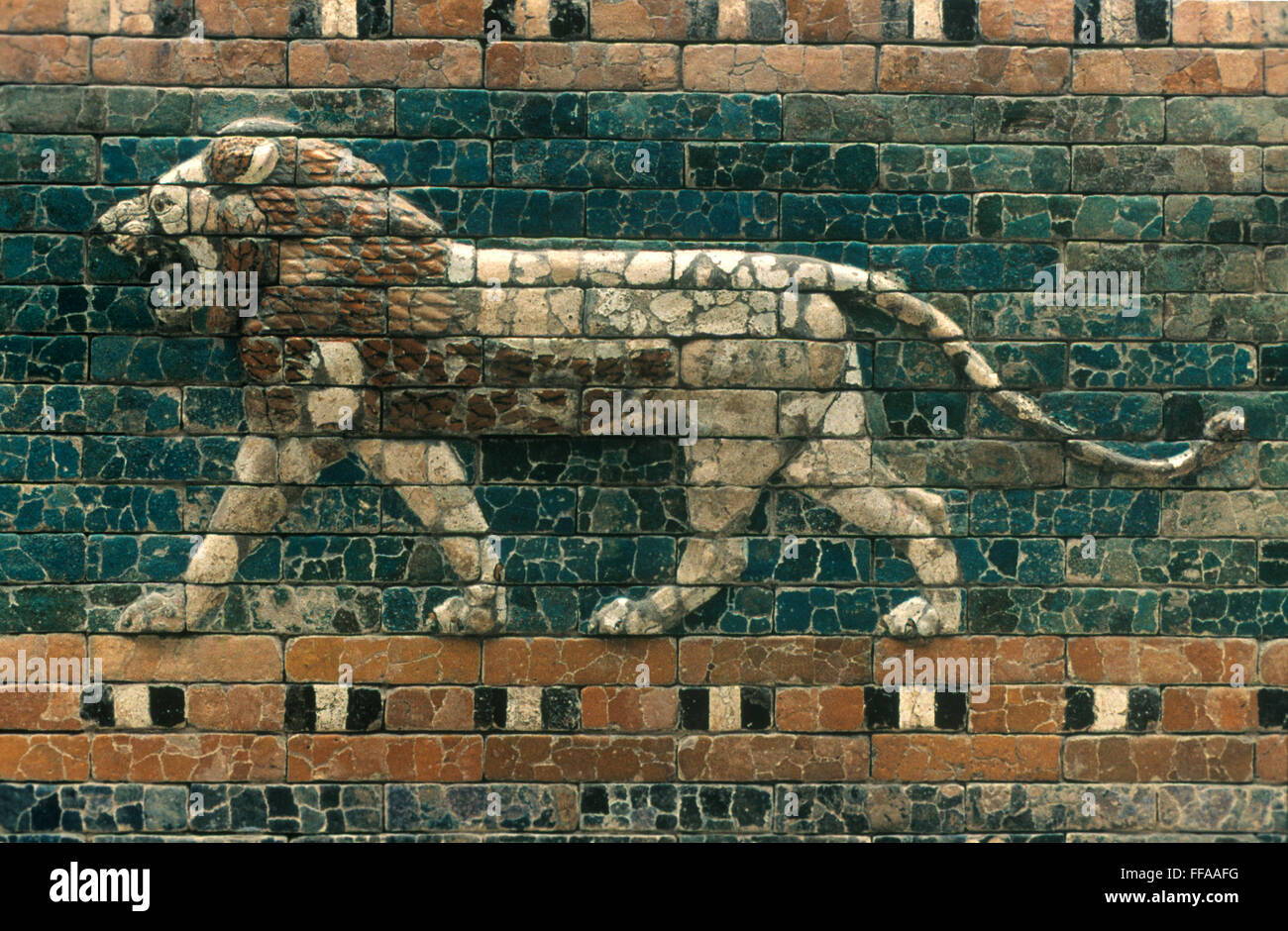 BABYLON: LION. /nGlazed enamel brick lion. Detail from the Processional ...