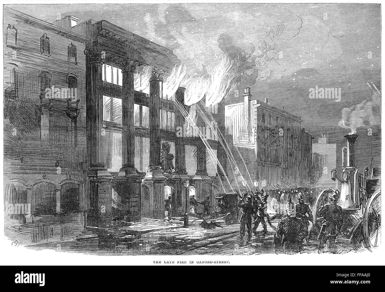 FIREFIGHTING: LONDON, 1866. /nWood engraving, English, 1866 Stock Photo ...
