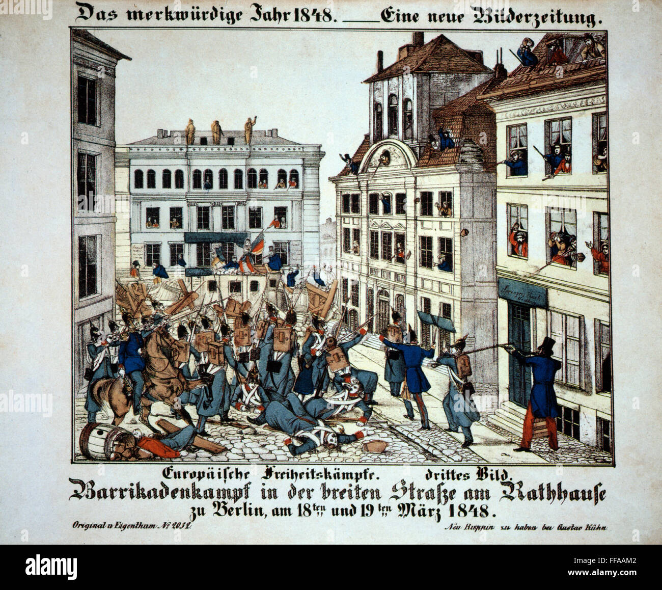 GERMAN REVOLUTION, 1848. /nFighting on the barricade at Berlin's town ...