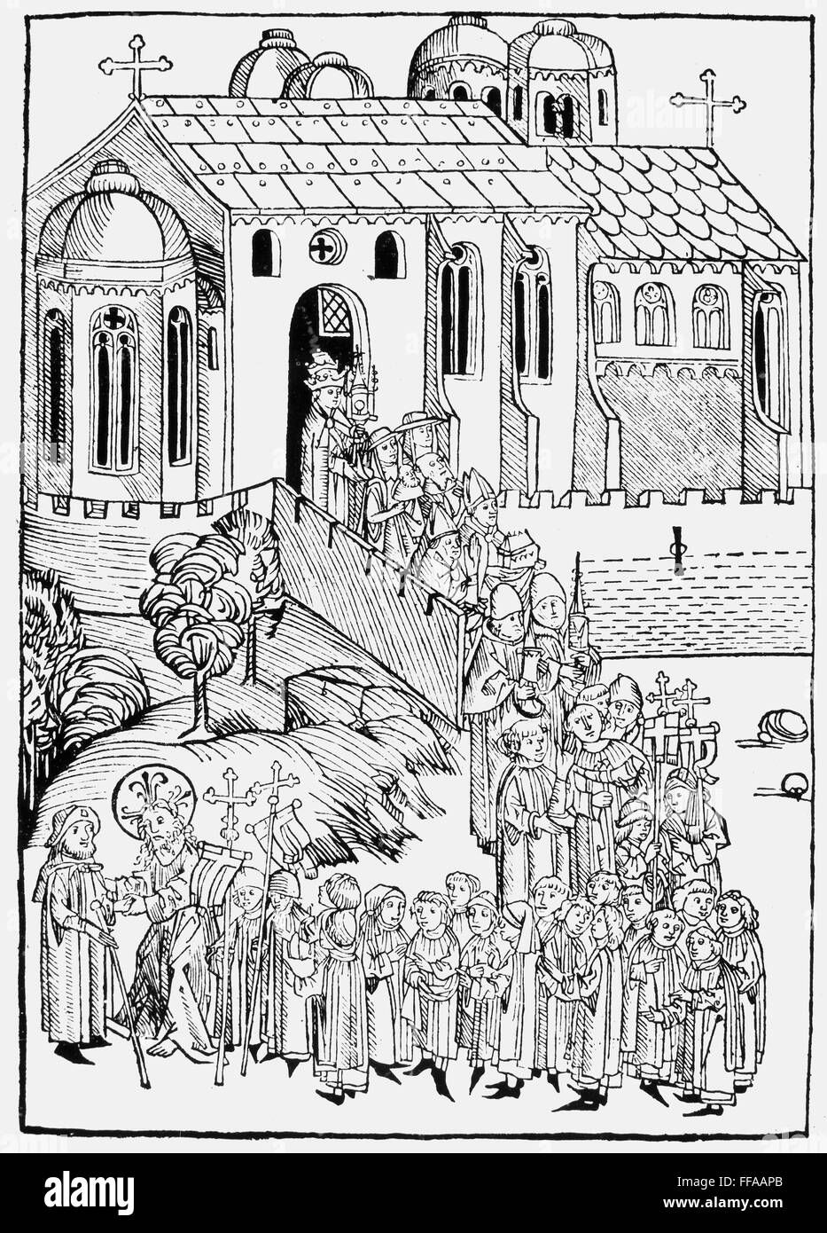 PROCESSION OF CLERGY, 1491. /nA procession of clergy according to rank ...