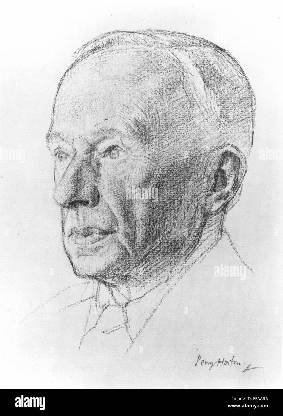 GEORGE E. MOORE (1873-1958)./nEnglish philosopher. Chalk, pen, and wash ...
