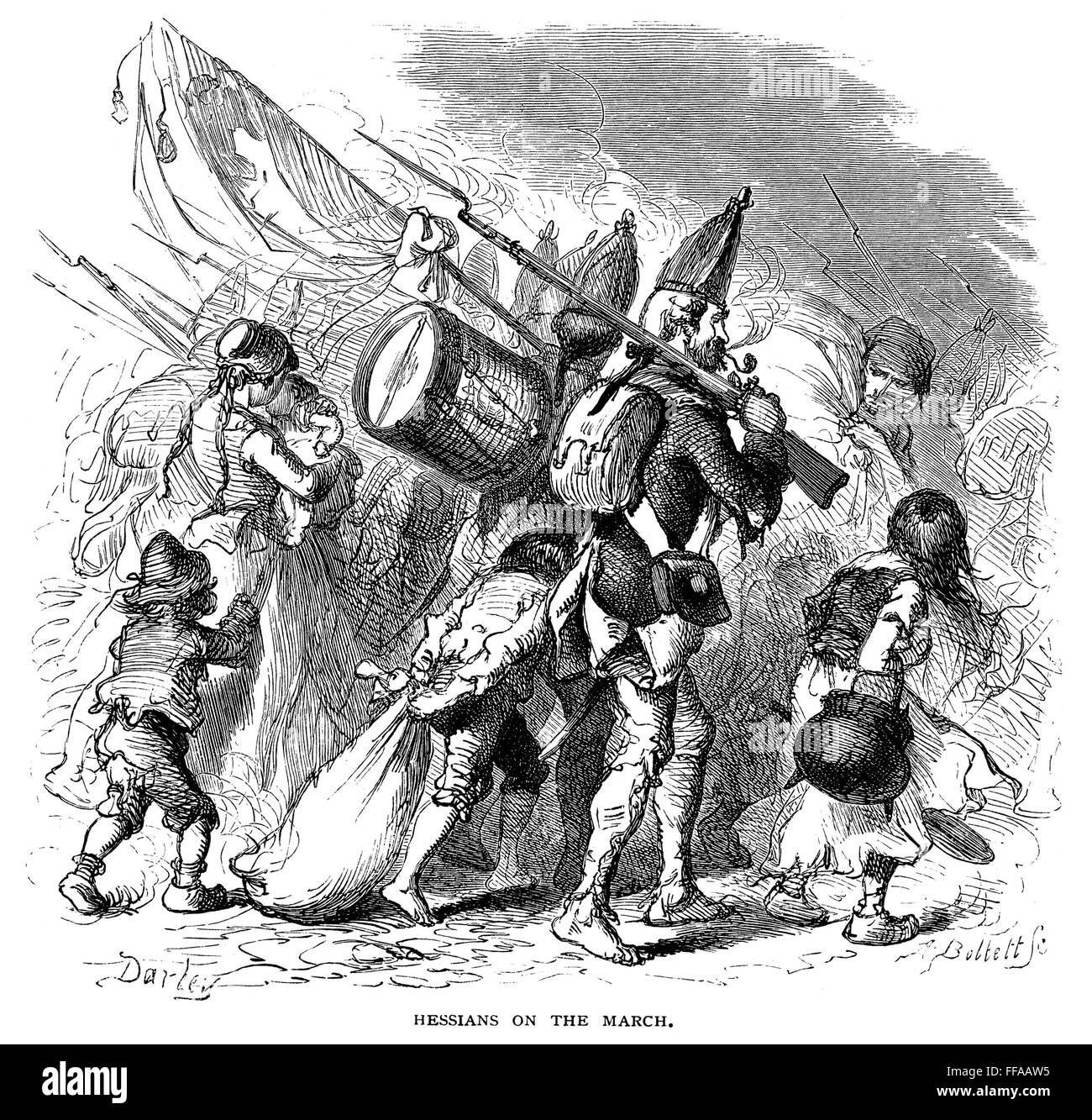 HESSIAN MERCENARIES, 1770s. /nHessian mercenaries on the march with ...