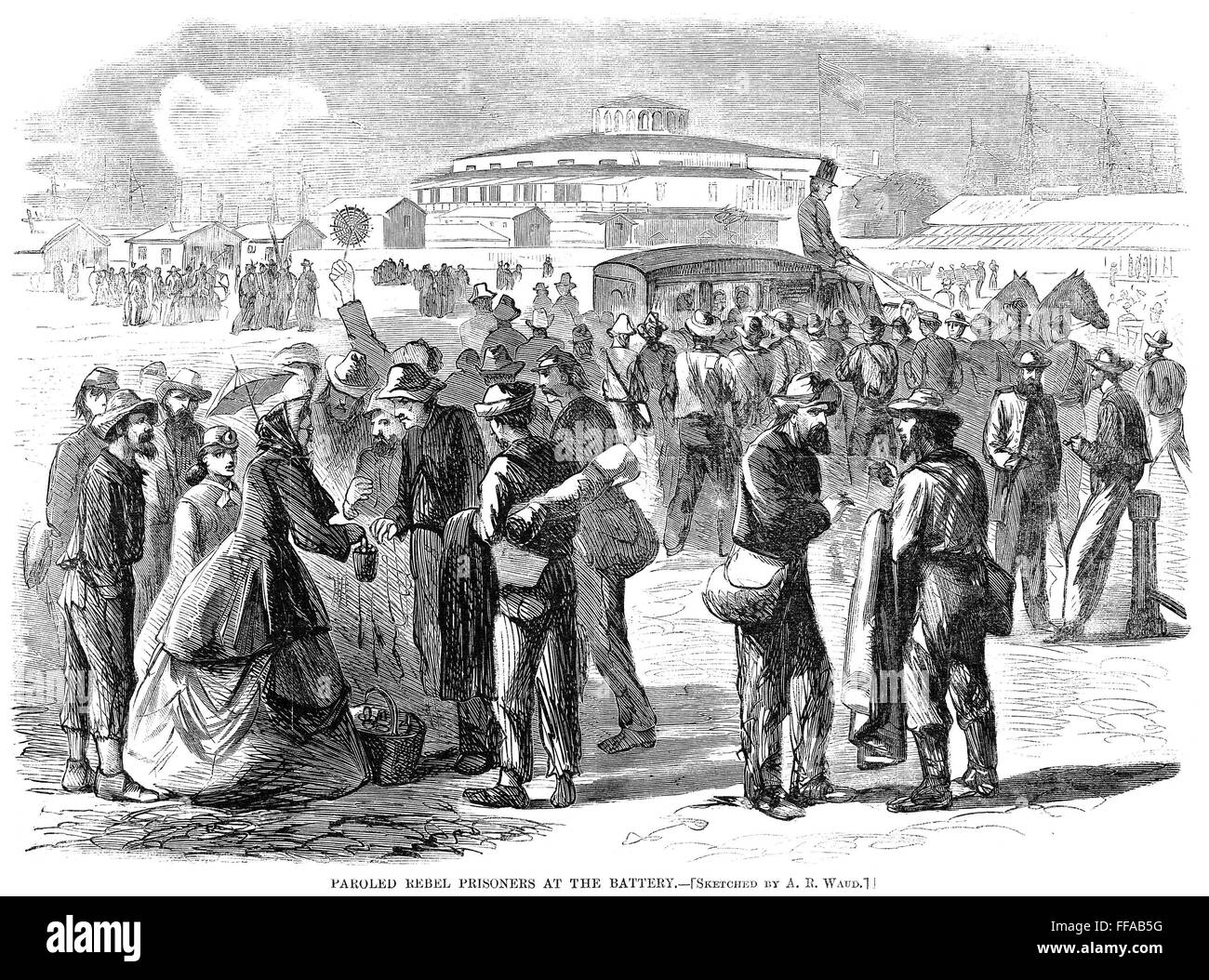 CIVIL WAR: PAROLE, 1865. /nParoled Confederate prisoners ar the Battery ...