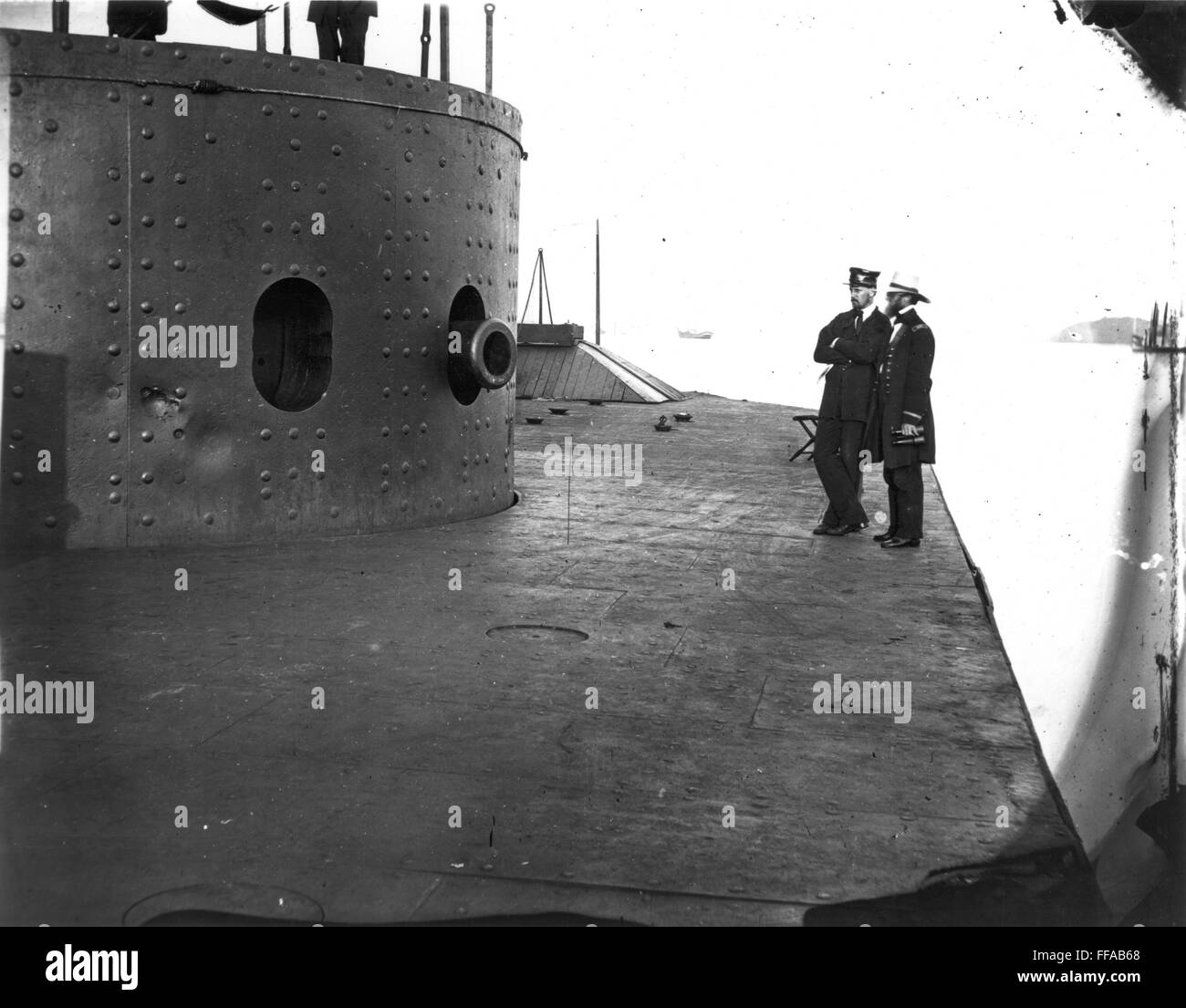 U.S.S. MONITOR, 1862. /nDeck and turret of the U.S.S. Monitor seen from ...