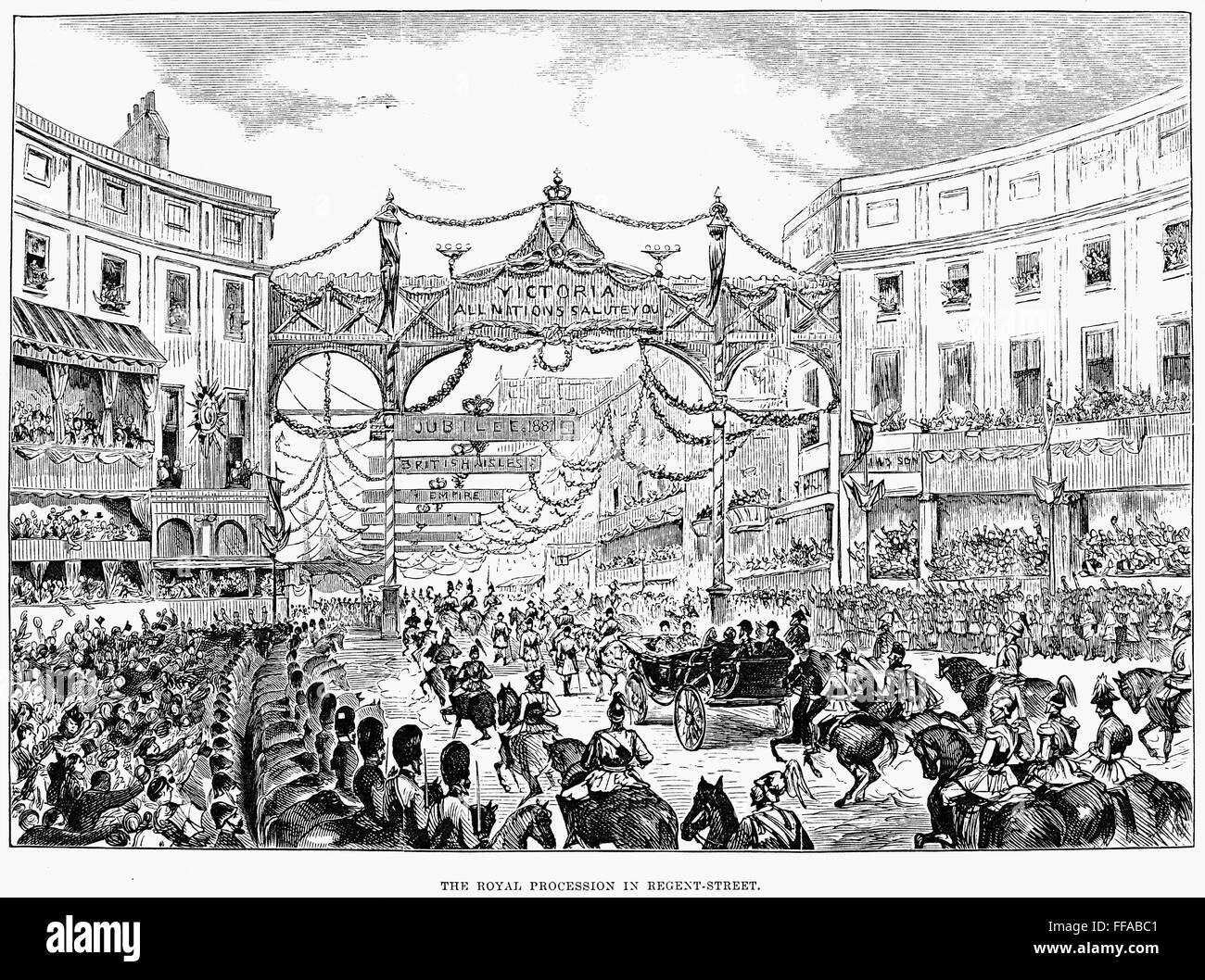 VICTORIA: GOLDEN JUBILEE. /nQueen Victoria of England riding in an open ...