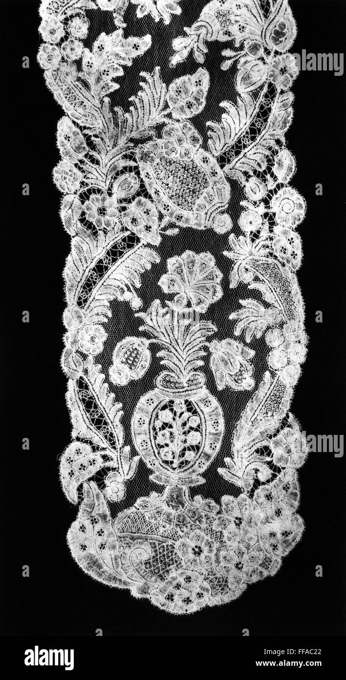 LACE LAPPET, 18th CENTURY. /nDetail of Brussels bobbin lace lappet ...