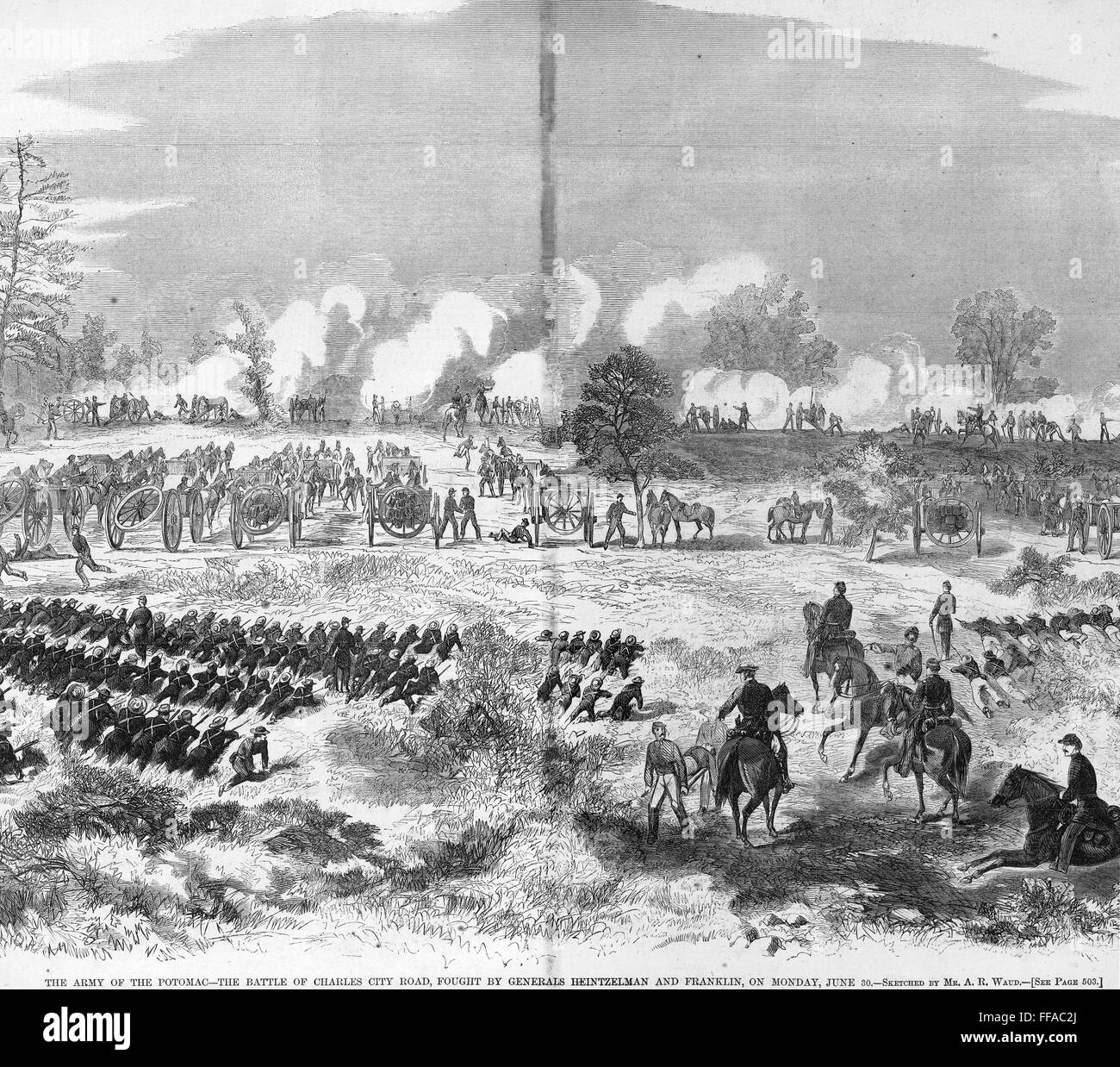 SEVEN DAYS' BATTLES, 1862. /nUnion infantry take up positions while ...