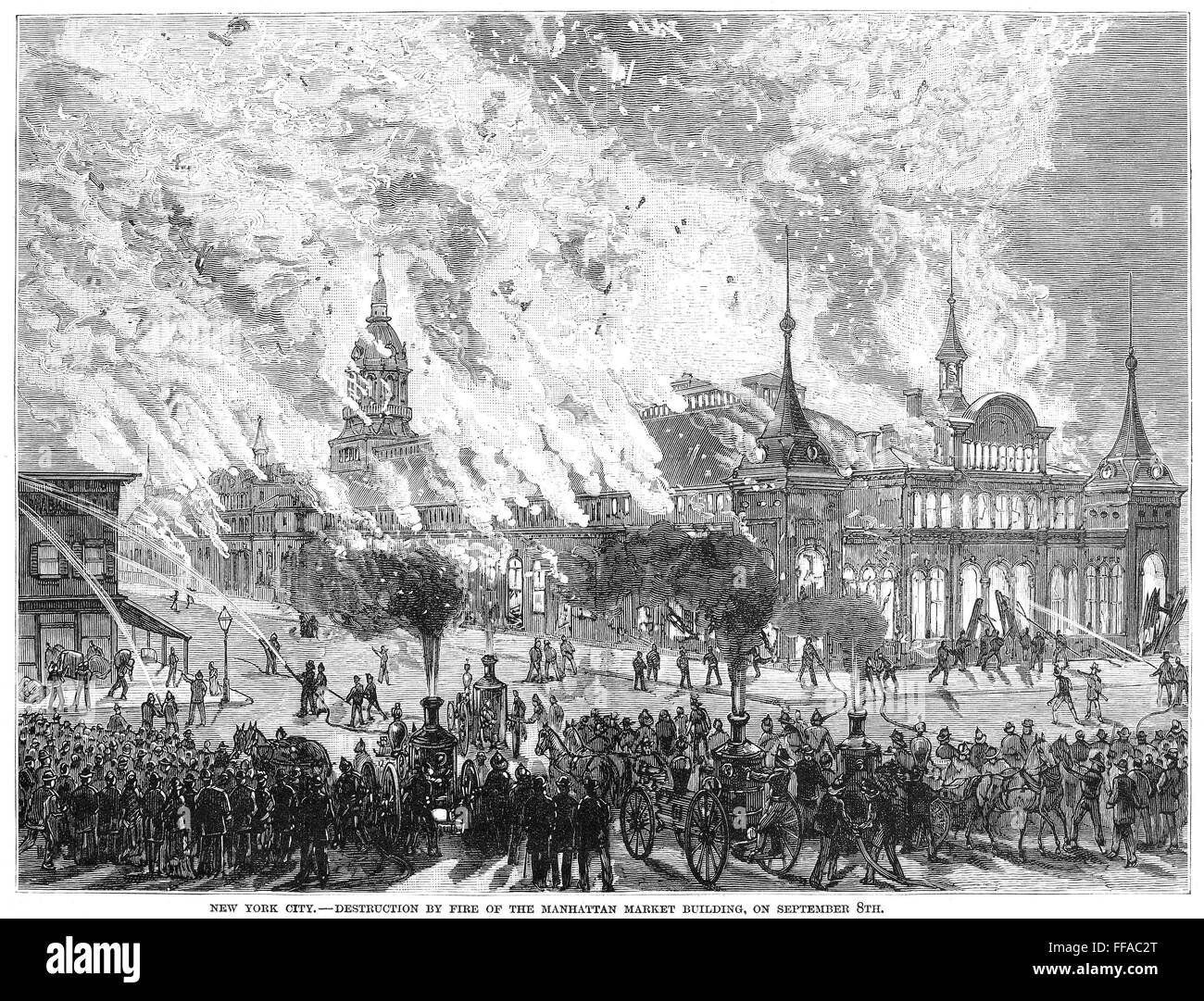 NEW YORK CITY: FIRE, 1880. /nThe burning of the Manhattan Market ...