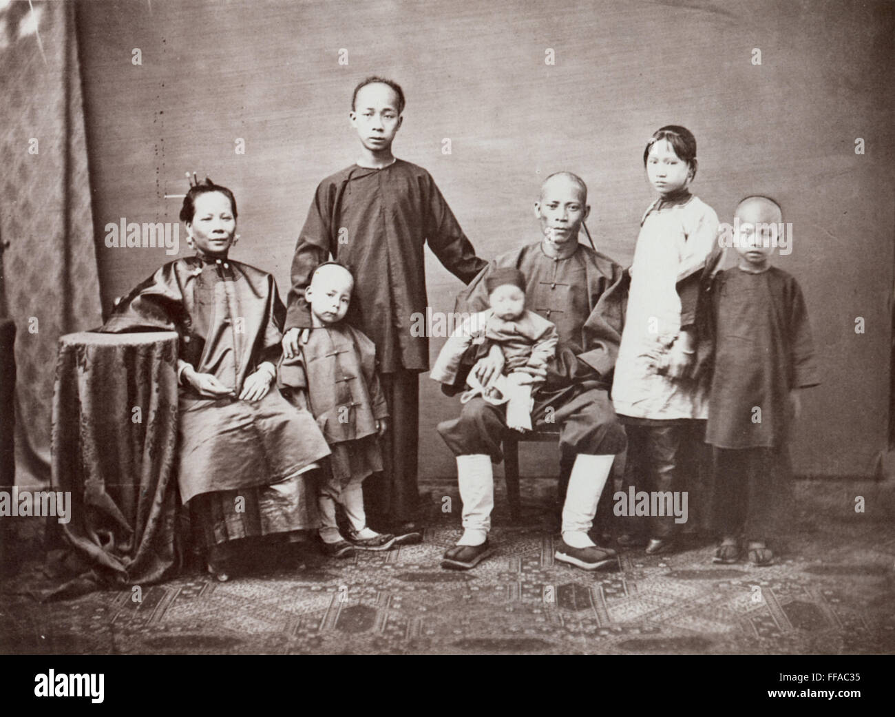 CHINA: FAMILY, 1860s. /nA shopkeeper and his family, Canton, China ...
