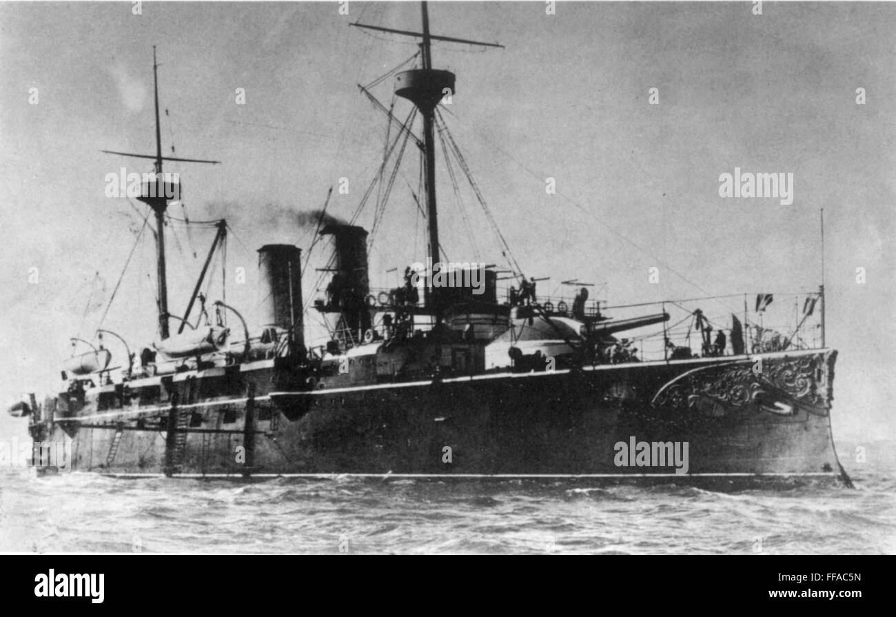 SPANISH WARSHIP, 1898. /nThe Spanish armored cruiser *Vizcaya ...