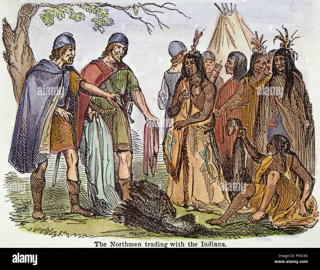 NORSEMEN AND NATIVE AMERICANS./nNorsemen trading with Native Americans ...