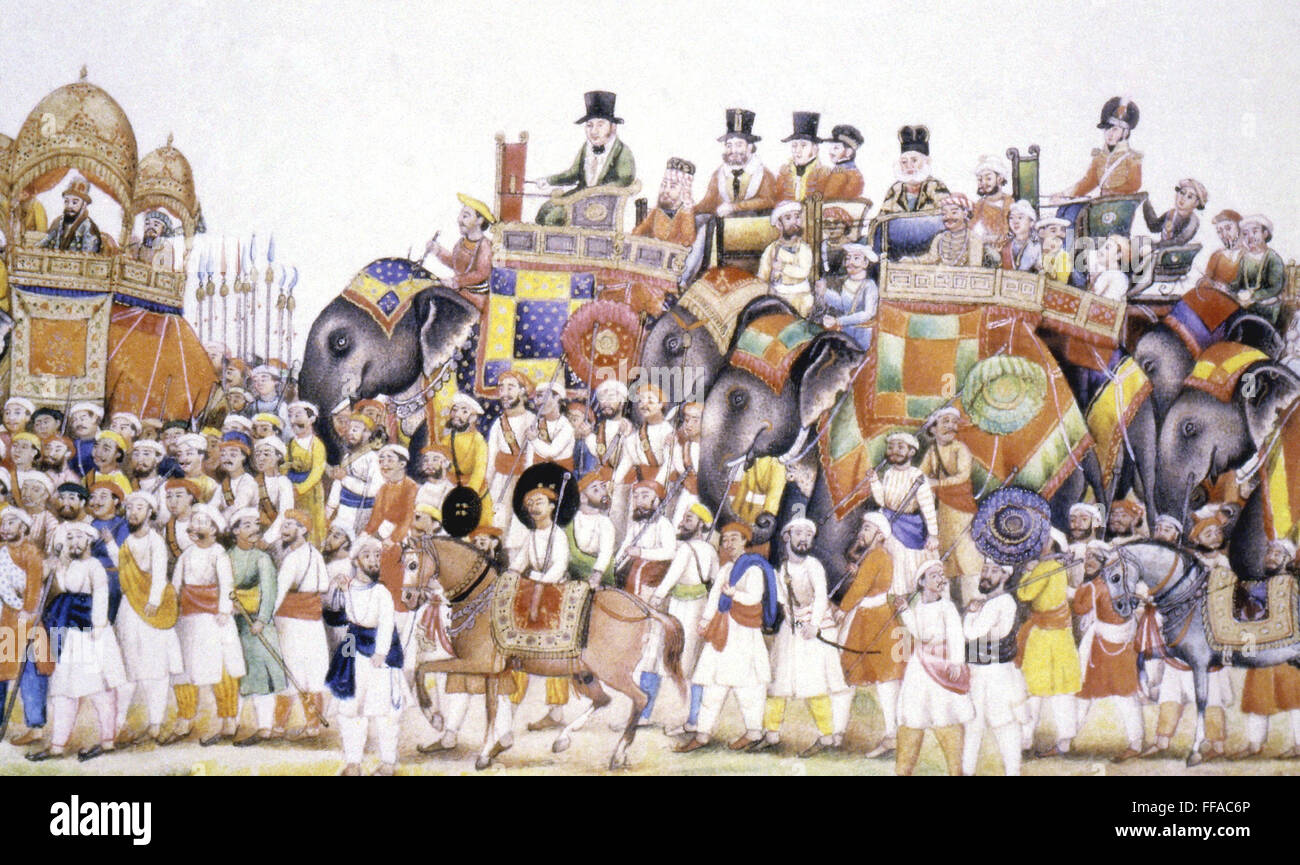 DURBAR PROCESSION/nof Akbar II, Emperor of Delhi. Watercolor, c1815 ...