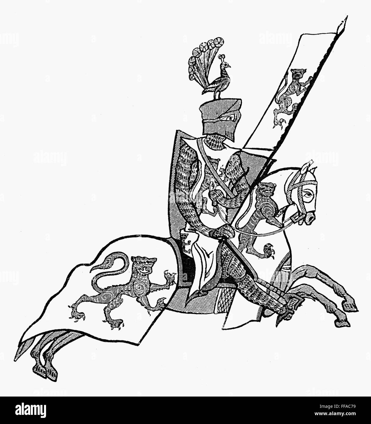 GERMAN KNIGHT. /nKnight on horseback. Wood engraving after a 13th ...