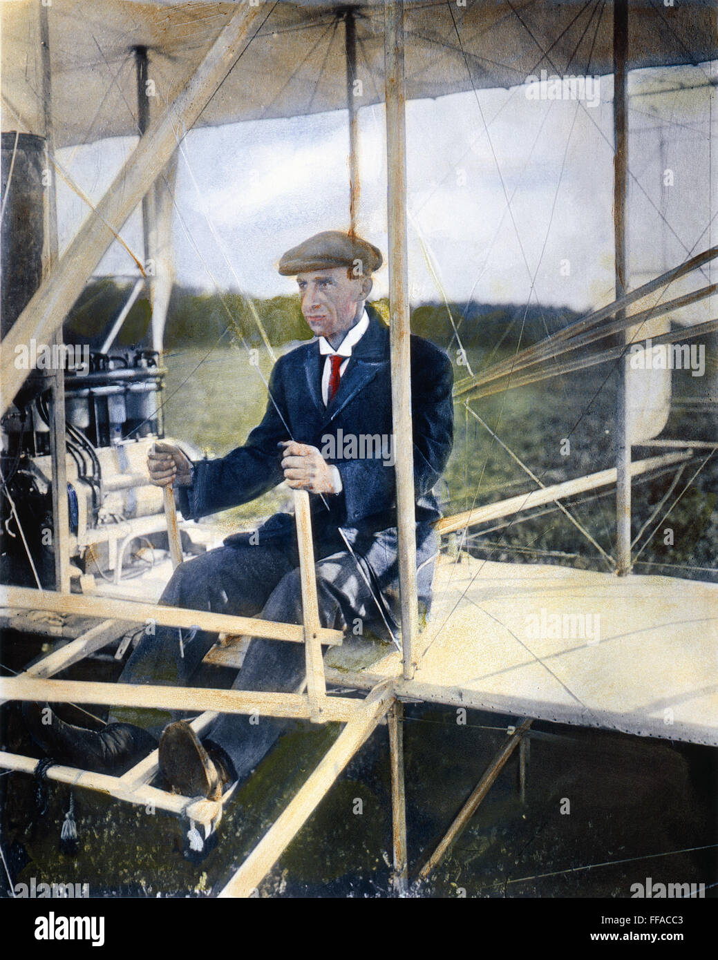 WILBUR WRIGHT (1867-1912). /nAmerican aviation pioneer. Wilbur Wright at the controls of an ...