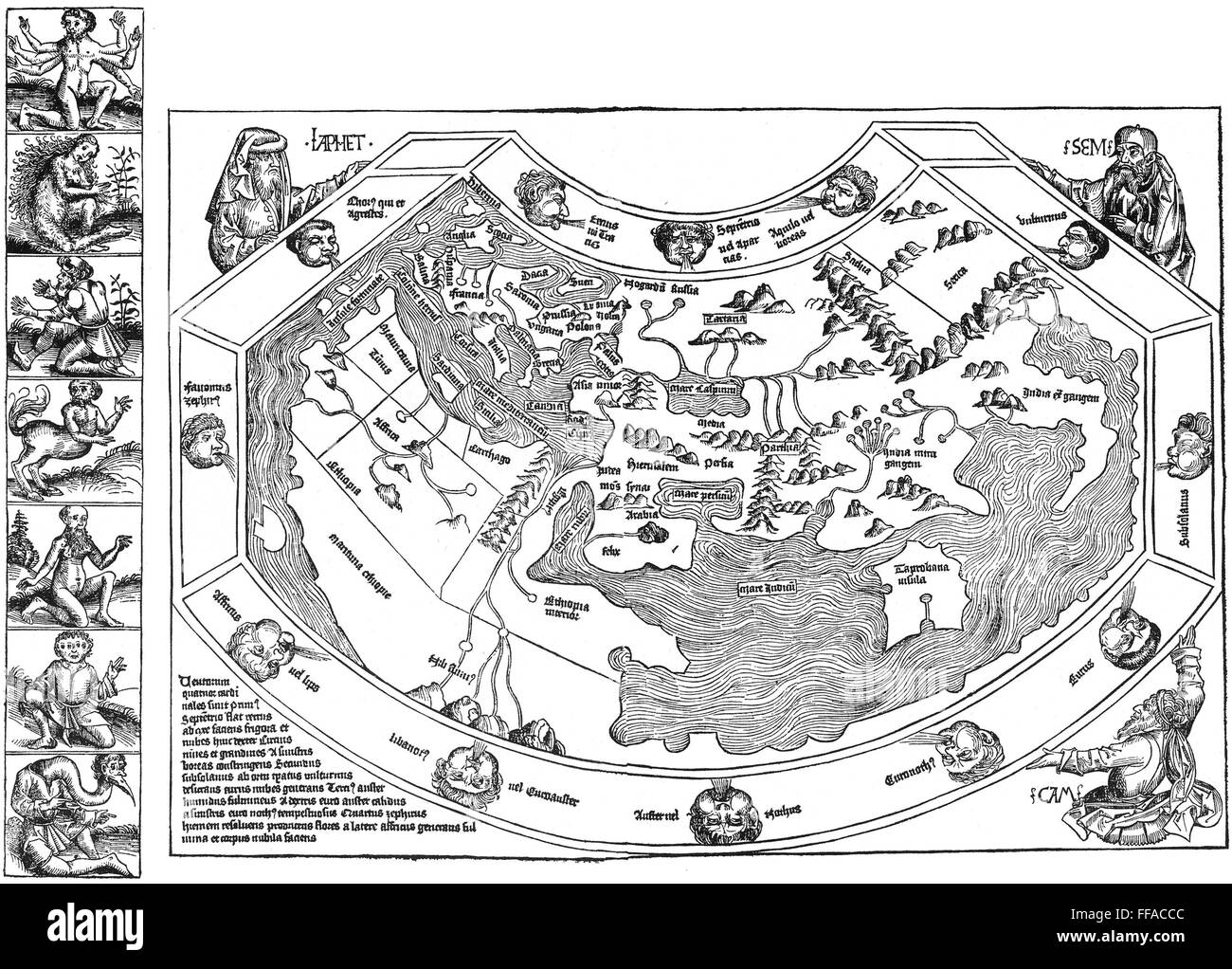 PTOLEMAIC WORLD MAP, 1493. /nPtolemaic world map, including depictions ...