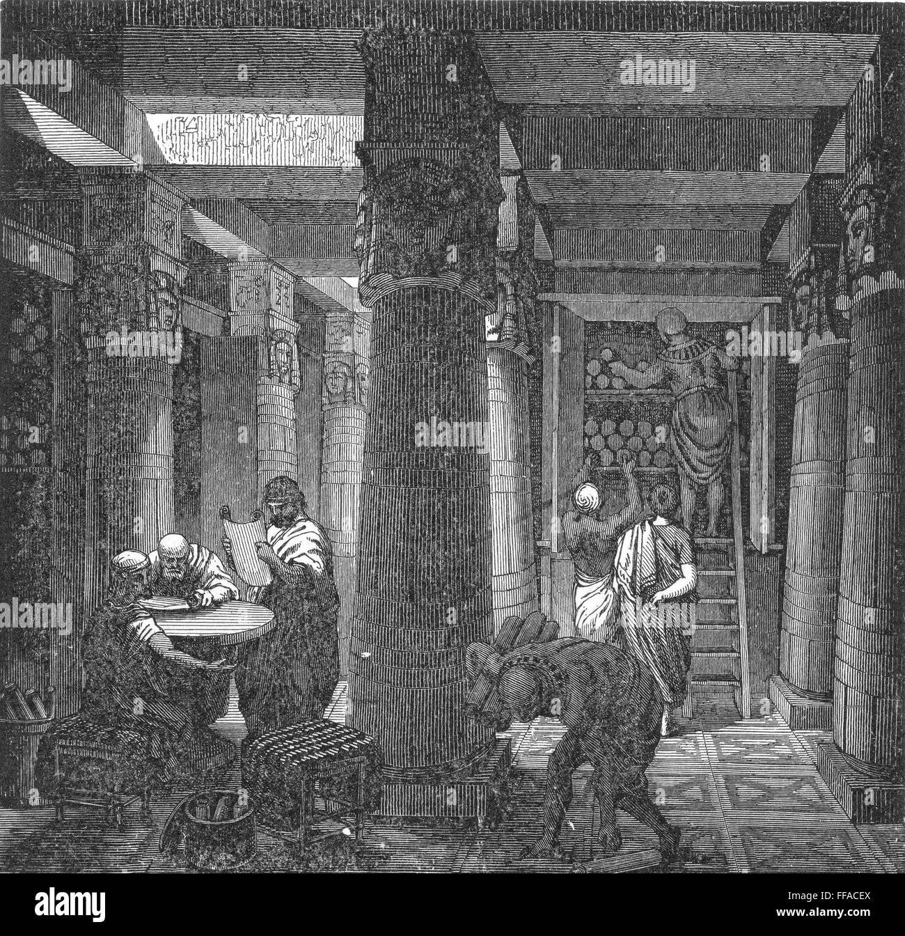 ALEXANDRIA: LIBRARY. /nReconstruction of a hall in the great library in ...