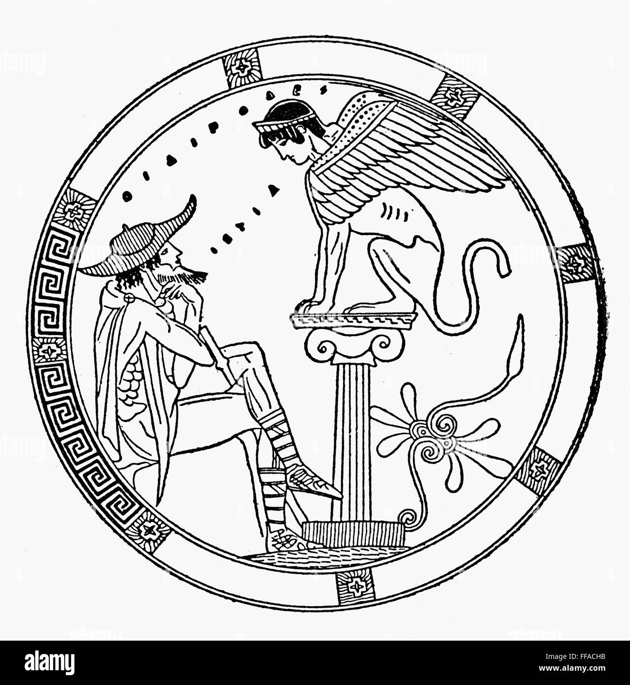 MYTHOLOGY: OEDIPUS. /nOedipus and the Sphinx. Line engraving, c1900 ...