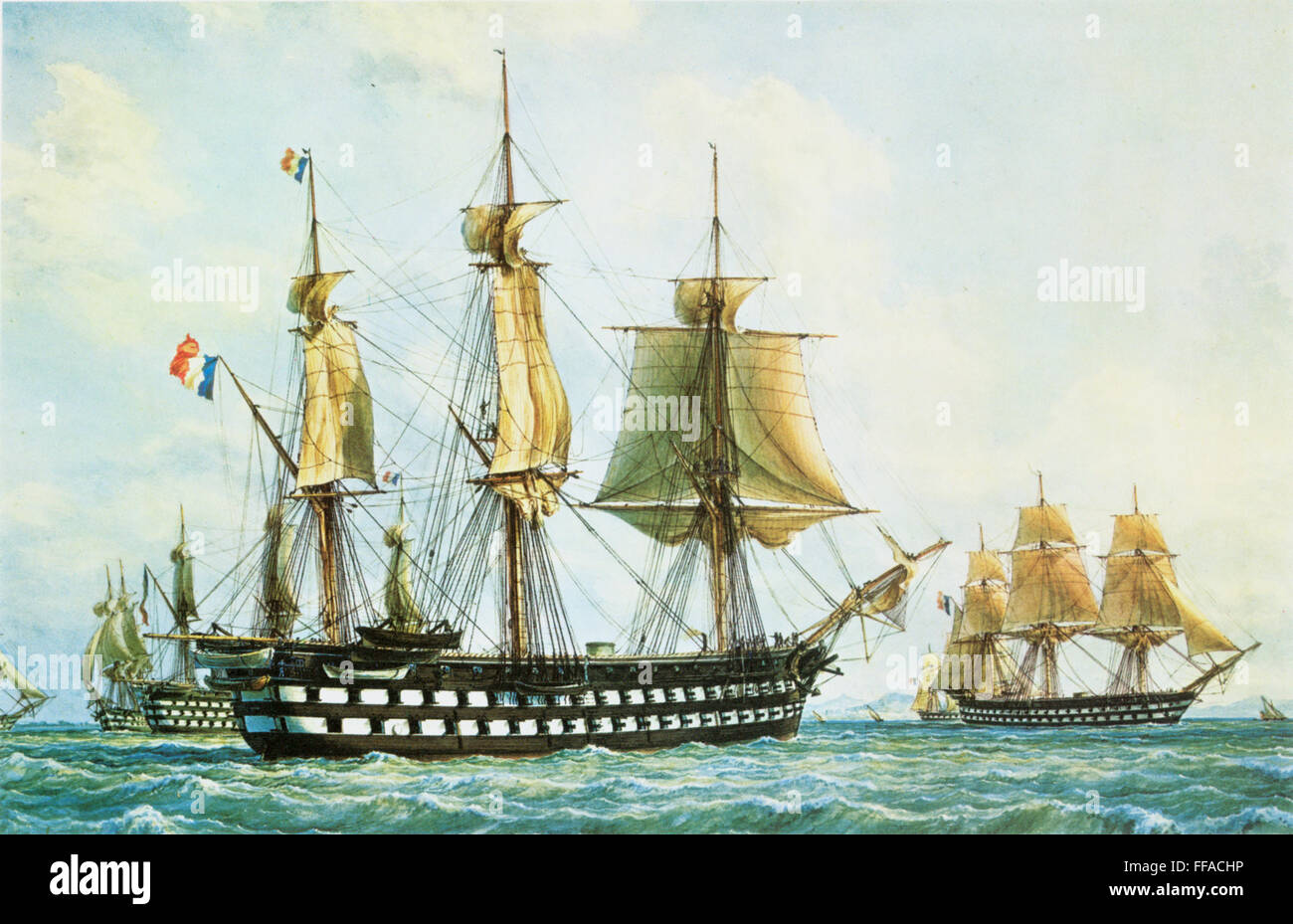 FRENCH SHIPS, 1850. /nOn choppy waters in the Hyeres roads: painted by ...