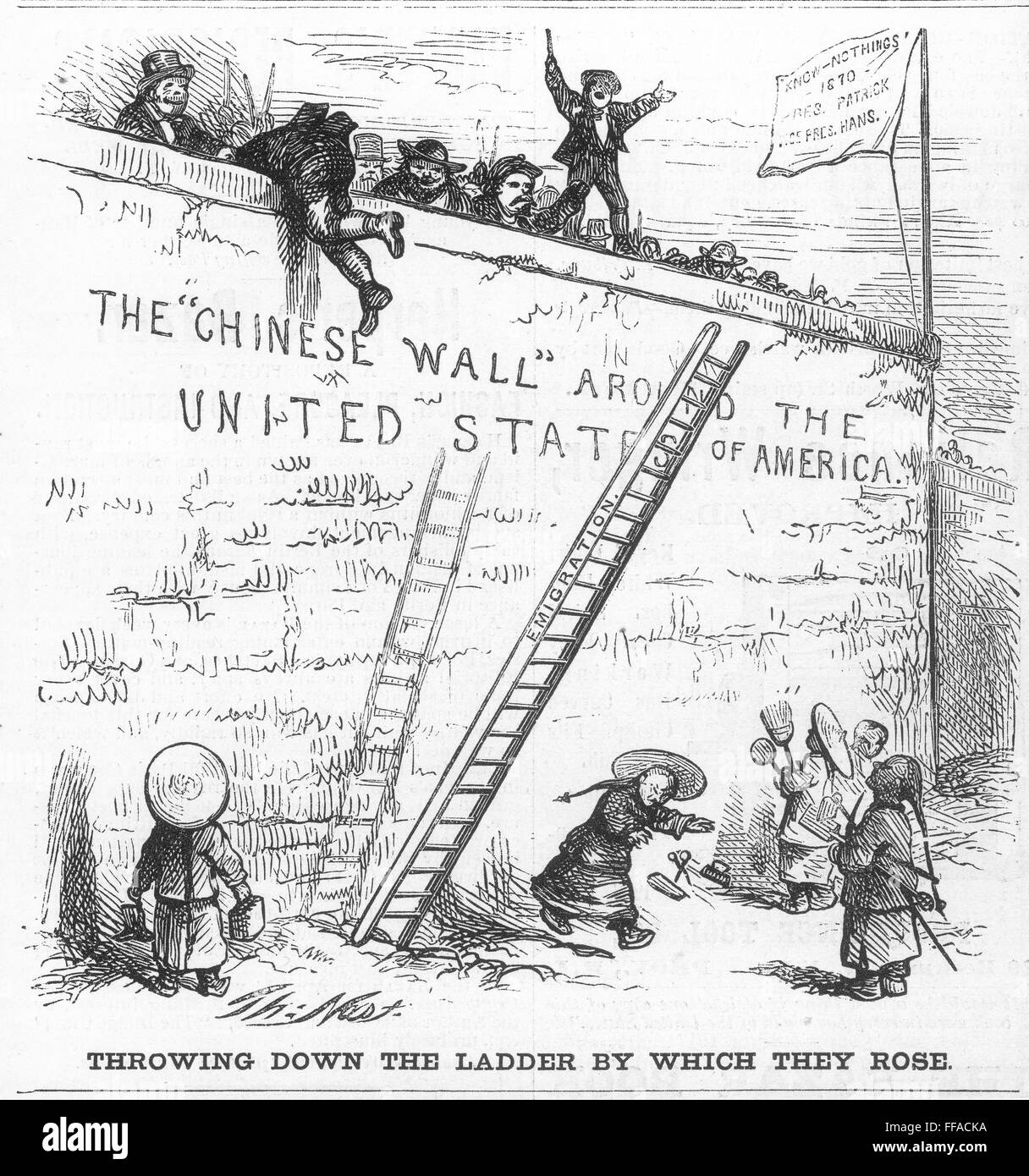 IMMIGRATION CARTOON./nEarlier immigrants, mostly Irish, want to prevent ...