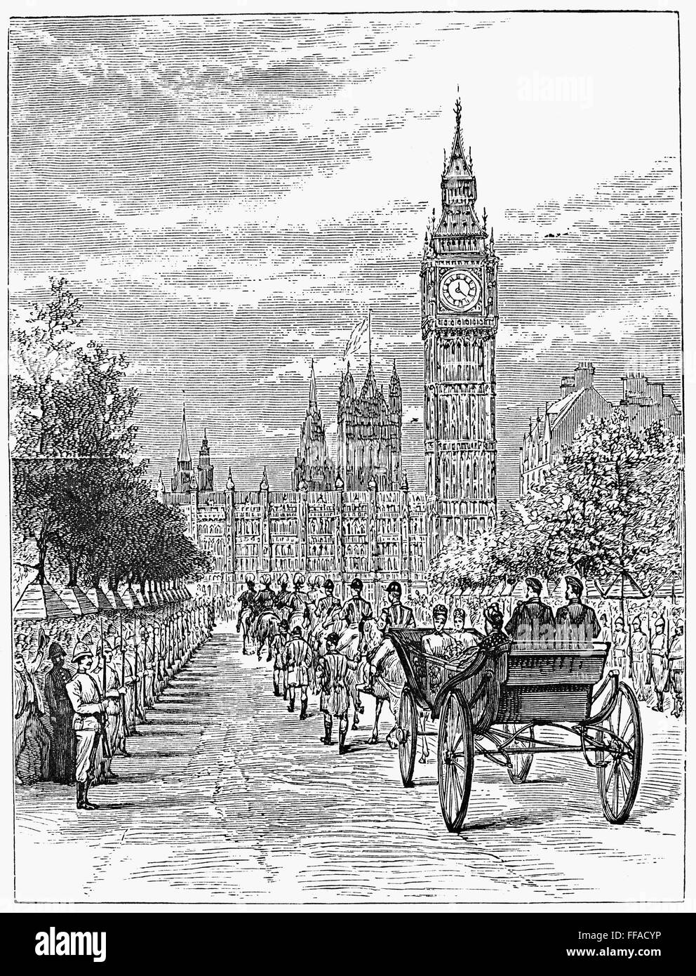 VICTORIA: JUBILEE, 1887. /nQueen Victoria of England riding in an open ...