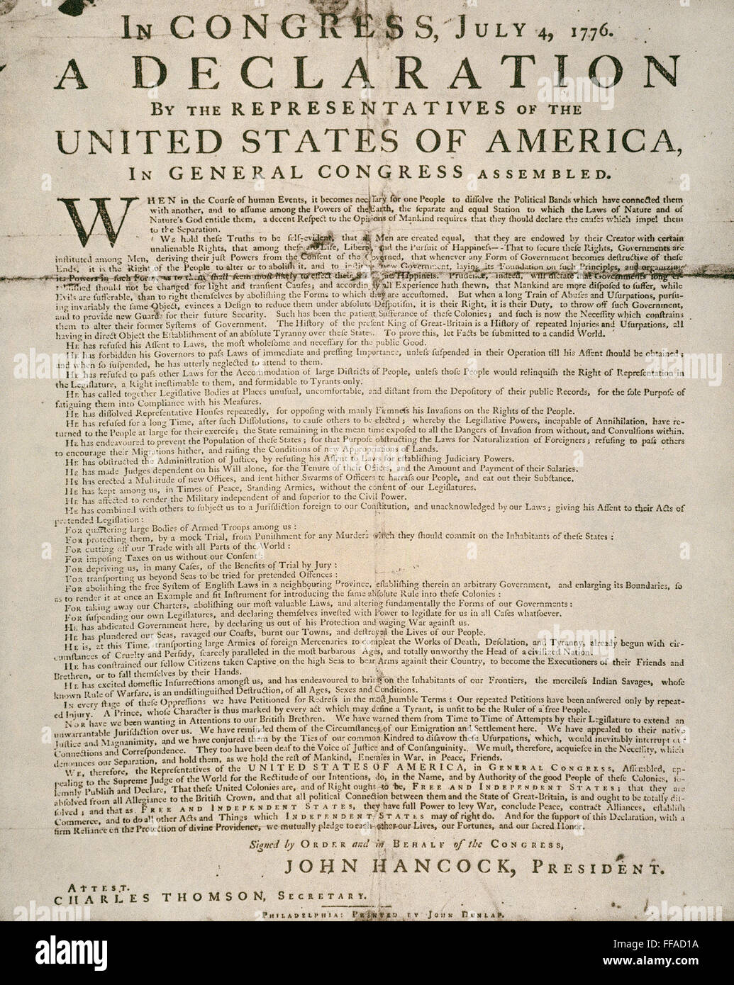 DECLARATION OF INDEPENDENCE /nThe first printing of the Declaration of ...