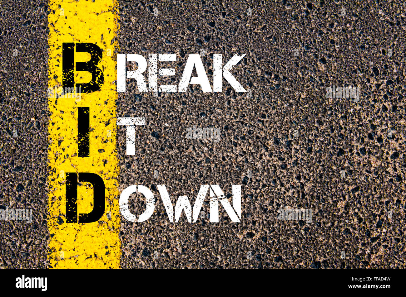 Concept image of Business Acronym BID Break It Down written over road ...