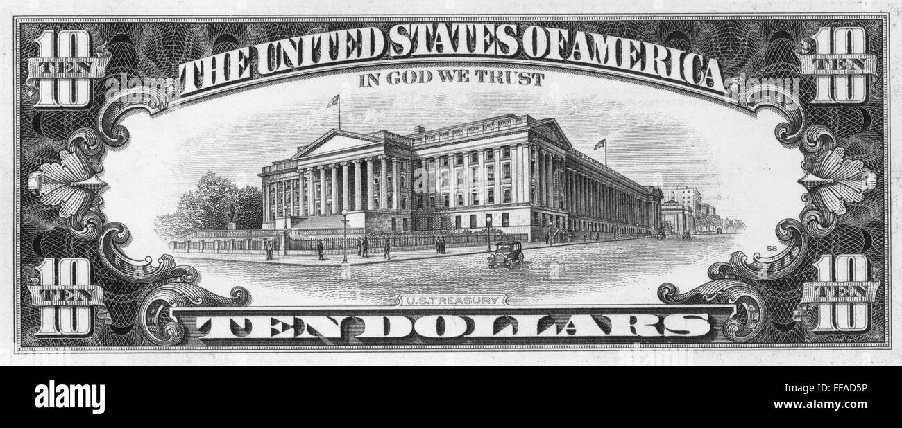 CURRENCY: TEN DOLLAR BILL./nThe back of a U.S ten dollar note Stock ...