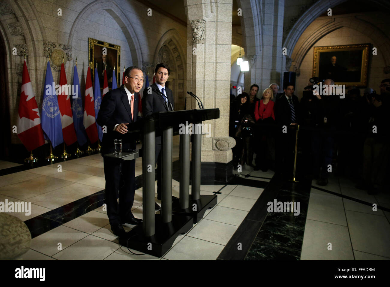 Ottawa, Canada. 11th Feb, 2016. UN Secretary General Ban Ki-moon (L ...
