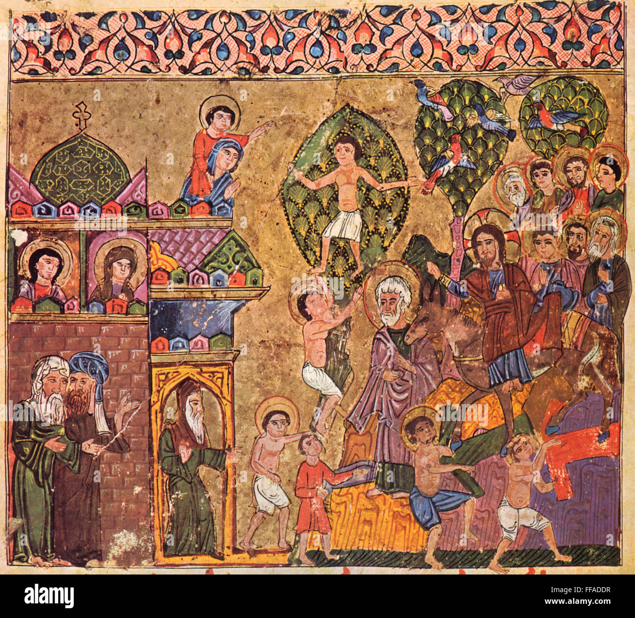 IRAQ: LECTIONARY, 1220. /nChrist entering Jerusalem: Syriac manuscript ...